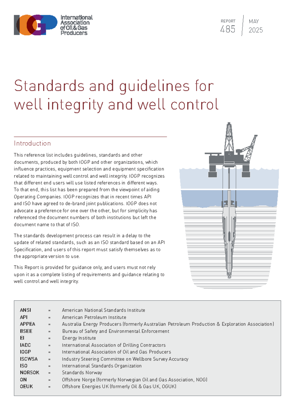 Standards and Guidelines for Well Integrity and Control (REPORT 485 ...