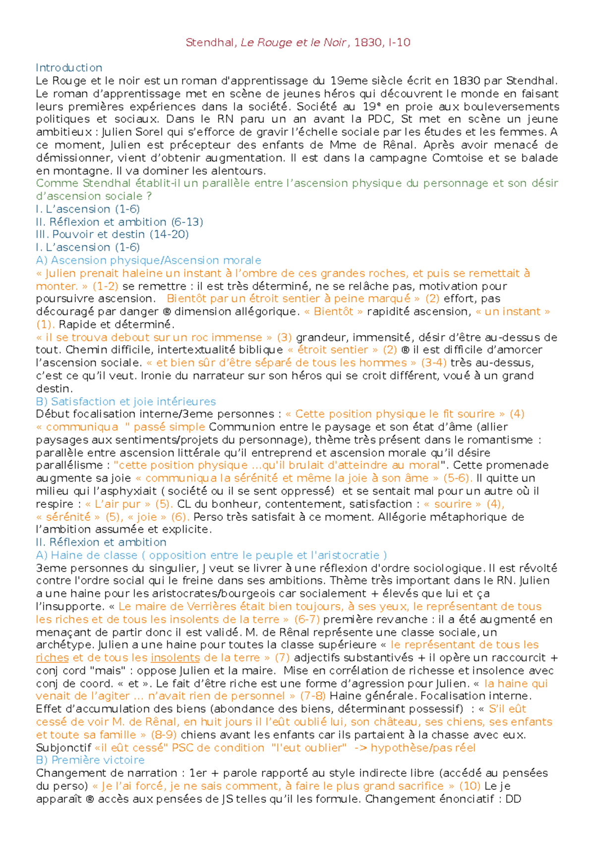 Fiche 9 - Le Rouge et le Noir[ 3450] - Stendhal, Le Rouge et le Noir, 1830, I- Introduction Le ...