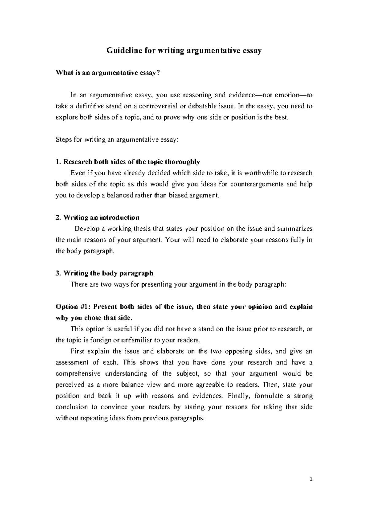 Guideline for writing argumentative essay - In the essay, you need to ...