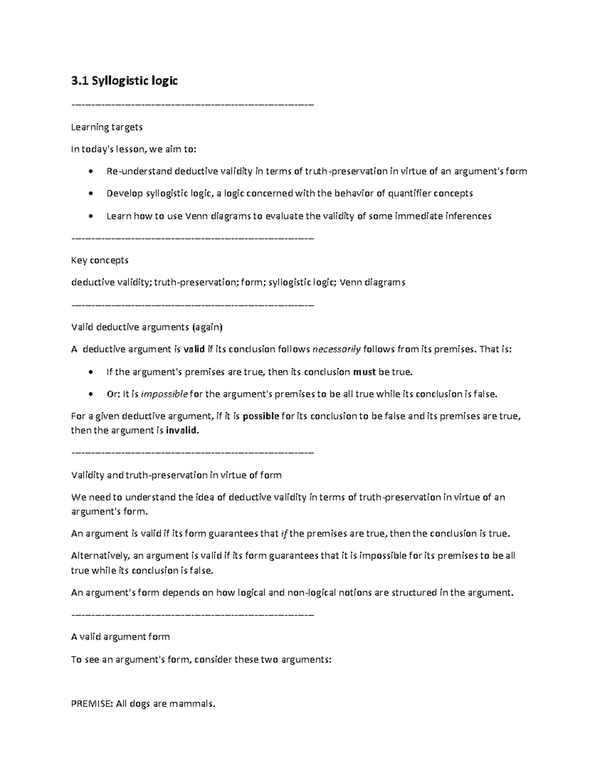 UNIT 3-4-1-5 - UNIT 3-4-1-5 - 3 Syllogistic logic - Learning targets In ...