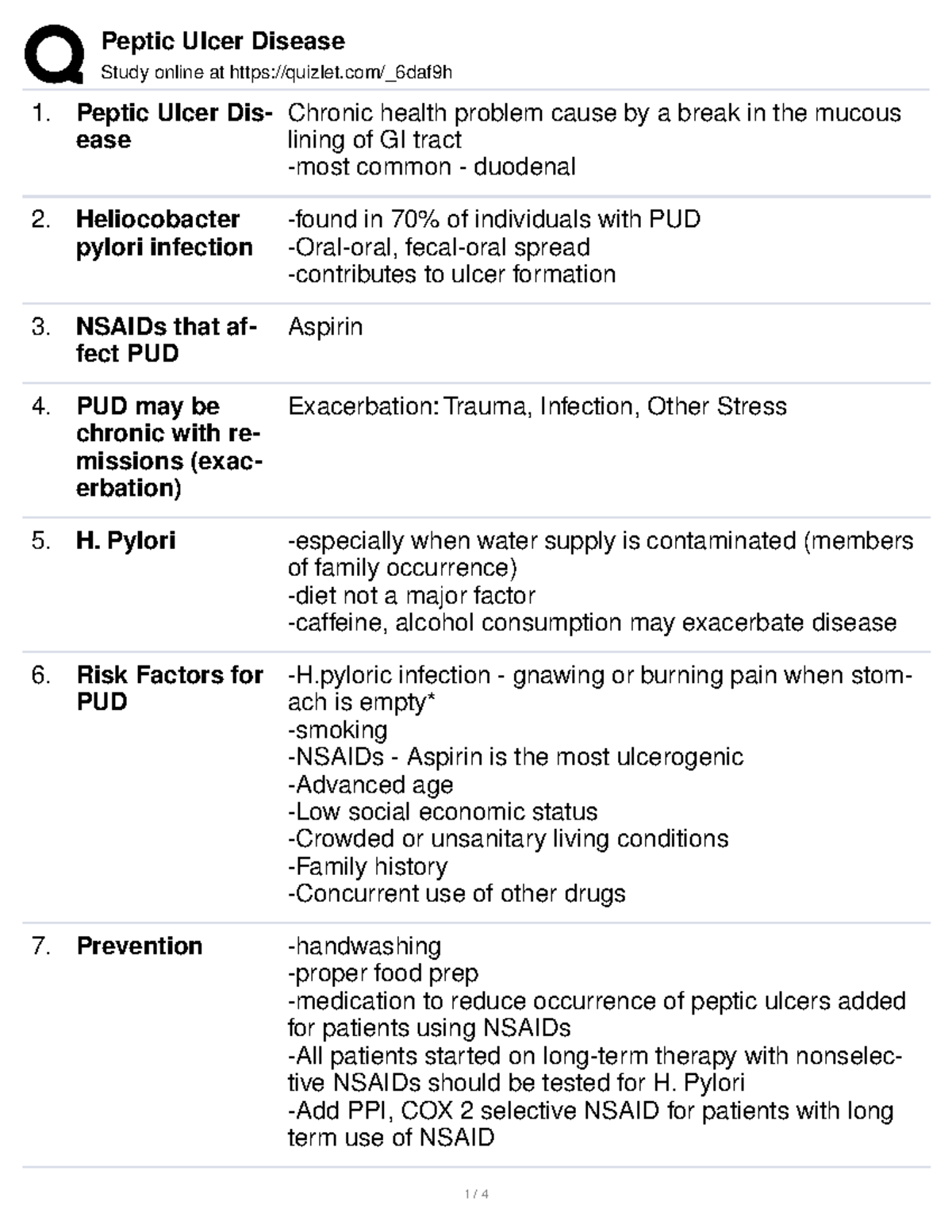Peptic Ulcer Disease - Notes - Study online at quizlet/_6daf9h Peptic ...