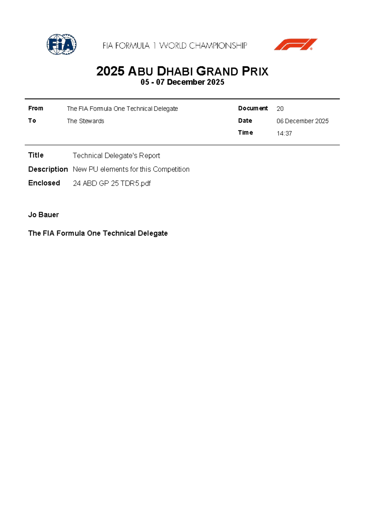 2025 ABU DHABI GP: New PU Elements Technical Report - Studocu