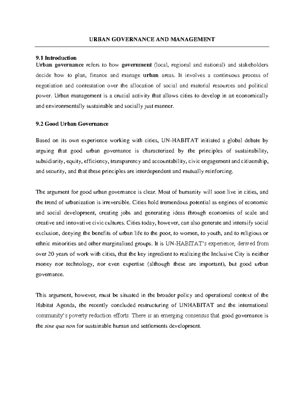 Urban Governance and Management: Key Concepts and Strategies - Studocu