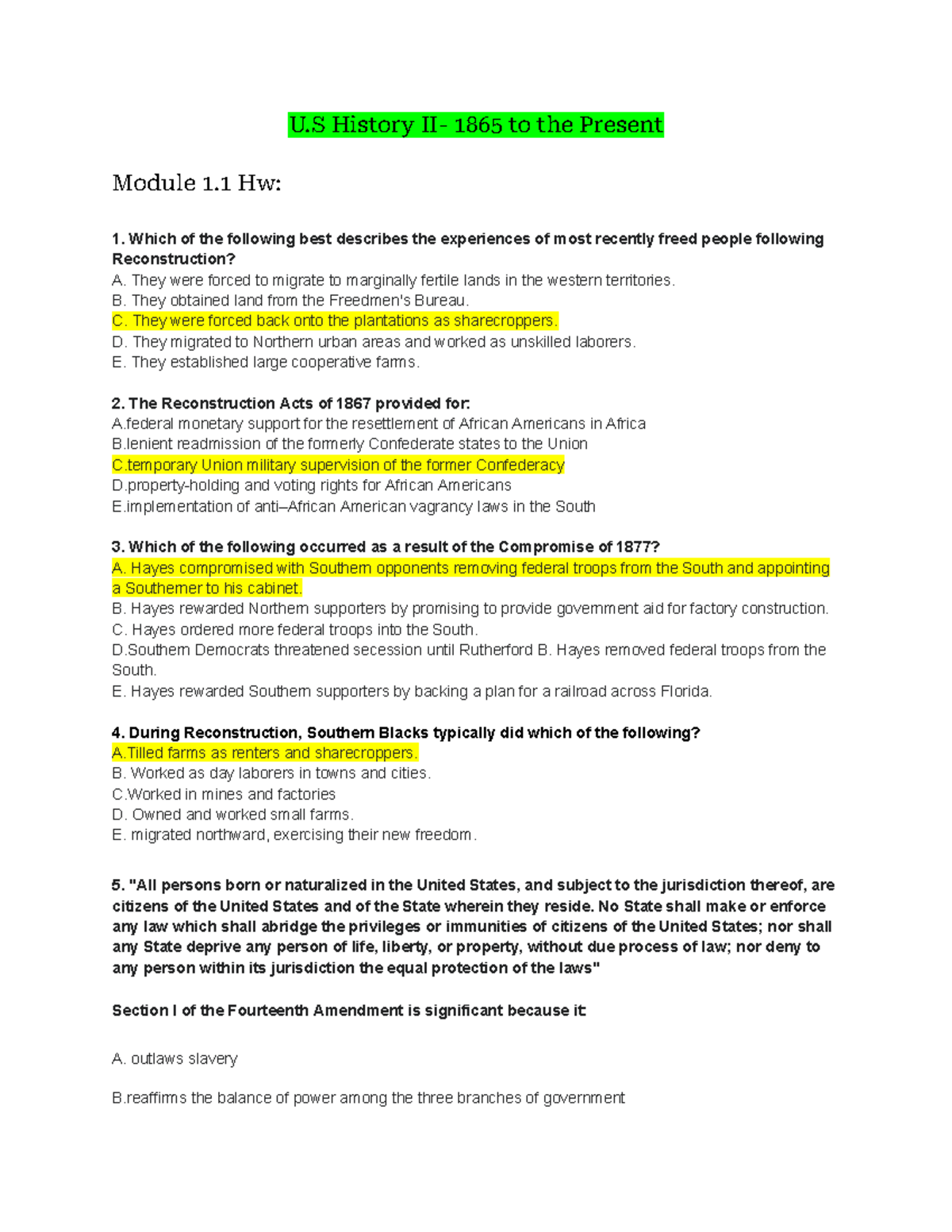 U.S. History II: Module Homework on Key Historical Concepts - Studocu