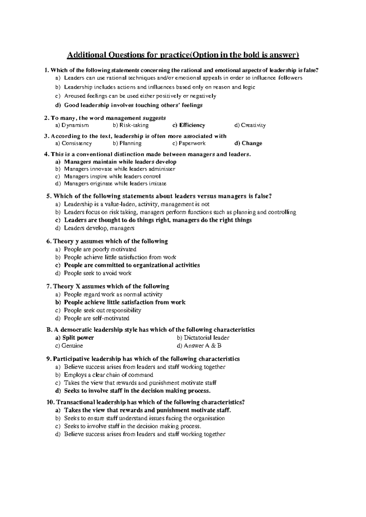 422577705 Leadership MCQ Practice Questions and Answers - Studocu