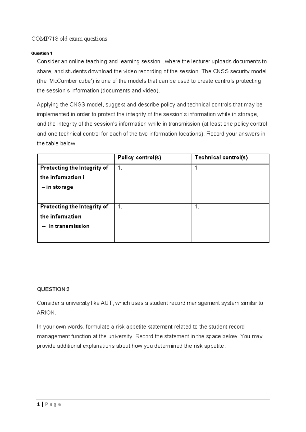 COMP718 old exam questions - COMP718 old exam questions Question 1 ...