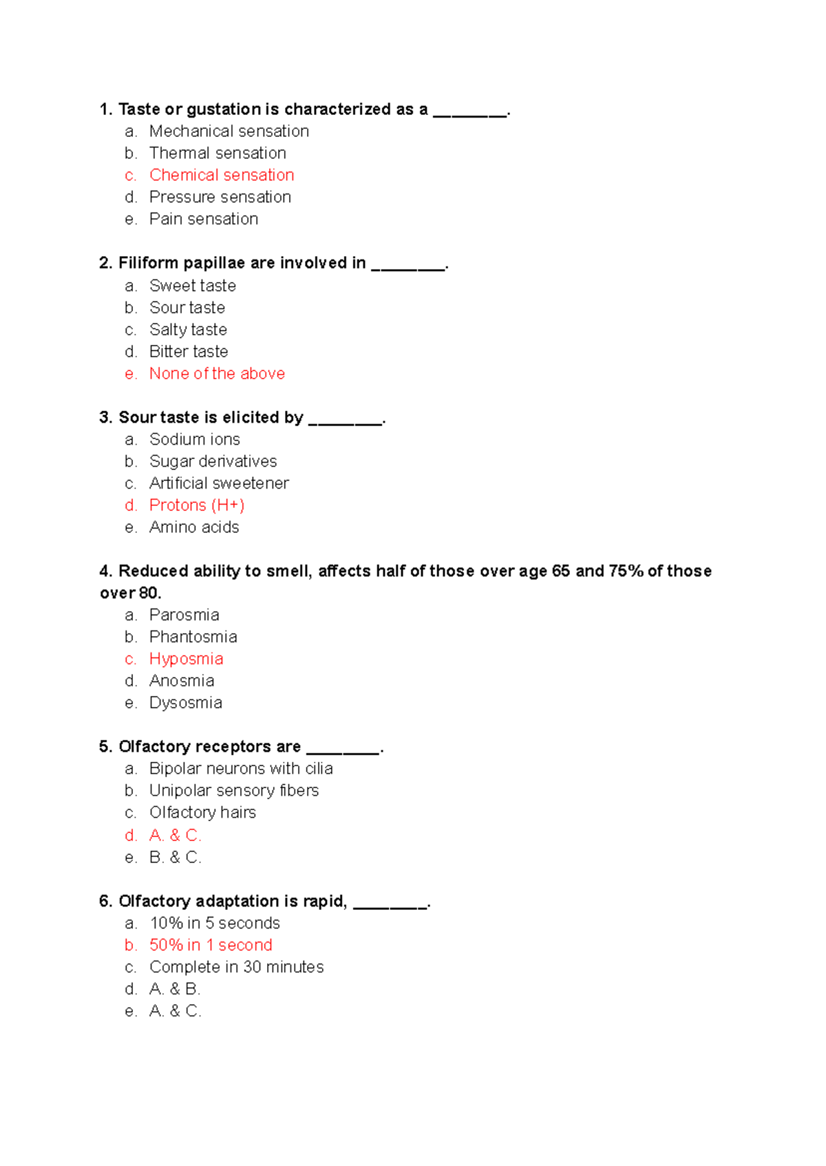 Midterm Exam: Sensory Mechanisms and Taste Perception - Studocu