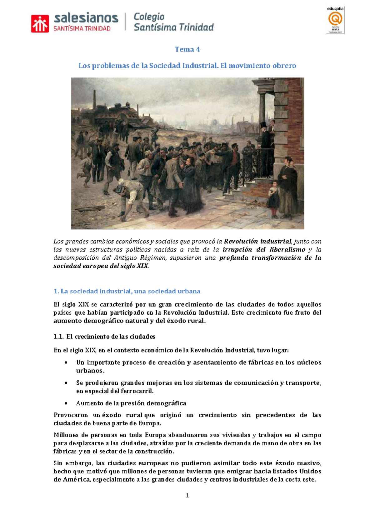 Tema 4: Problemas de la Sociedad Industrial y el Movimiento Obrero ...