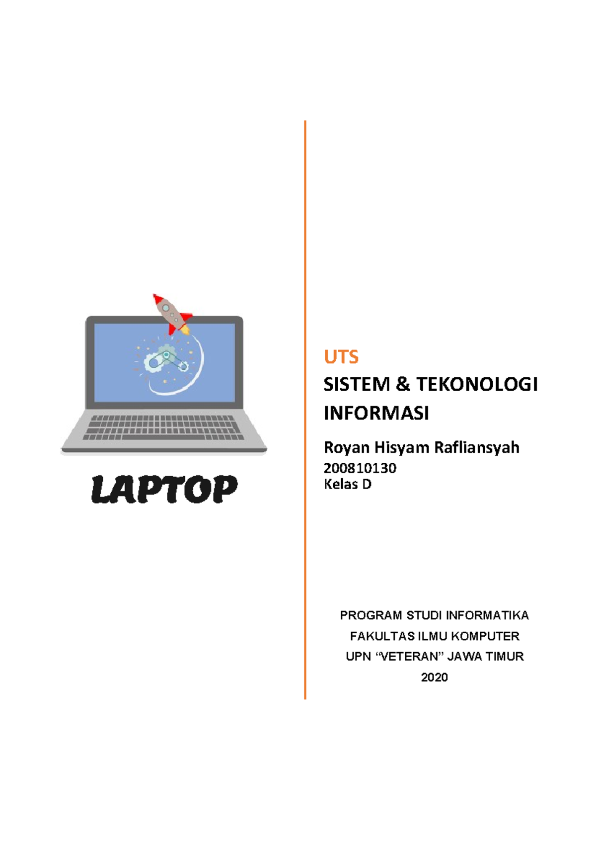 Laporan UTS Analisis Laptop: UPN Informatika Kelas D 200810130 - Studocu