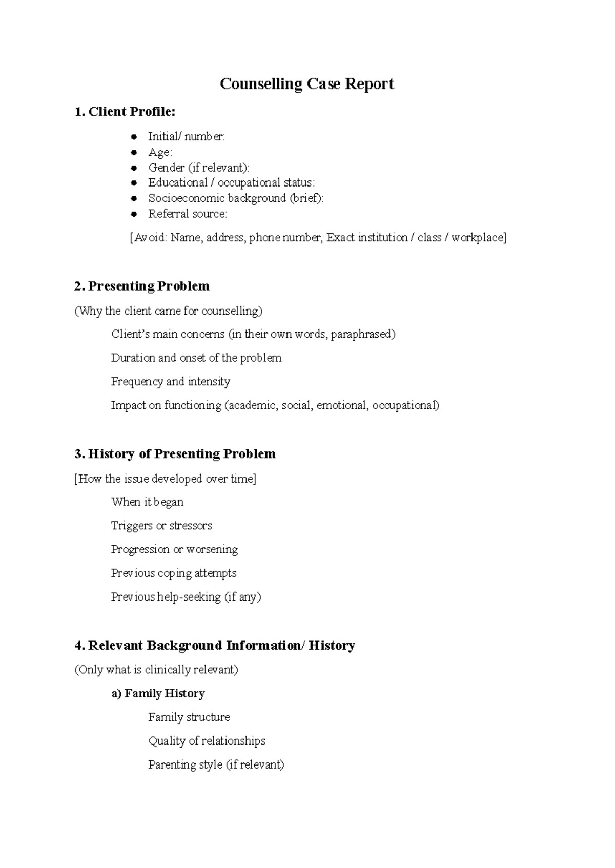 Counselling Case Report 1: Client Profile and Analysis - Studocu