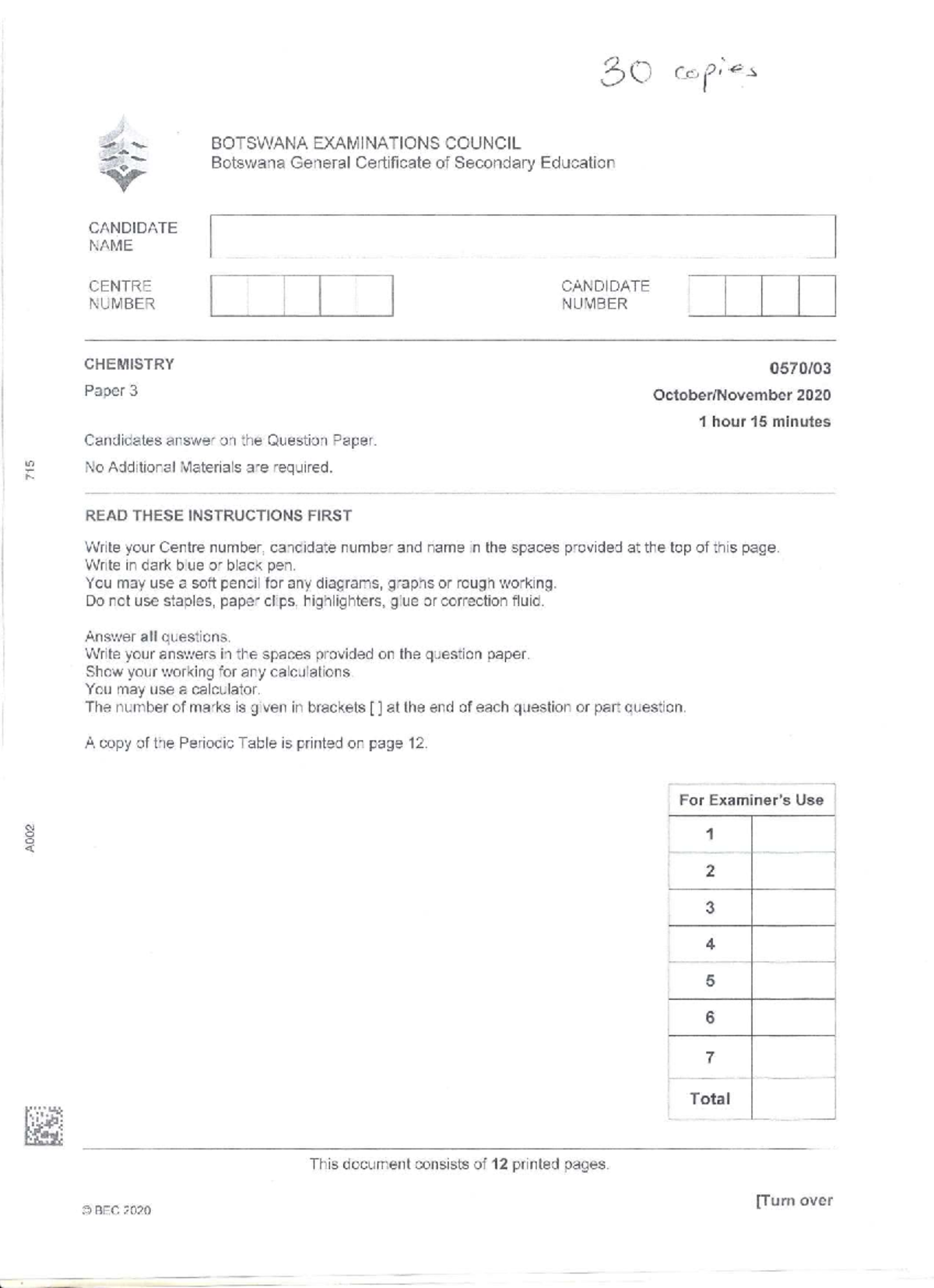 2020 BGCSE Chemistry Paper 3 Exam Notes - Studocu