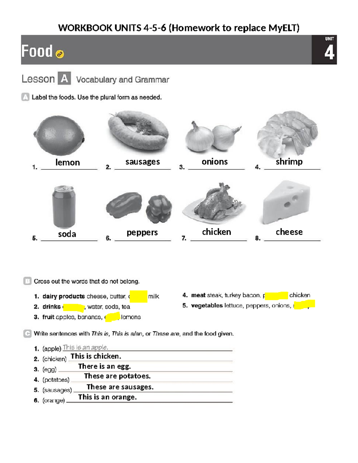 WORKBOOK UNITS (Homework) - Food Groups and Activities - Studocu