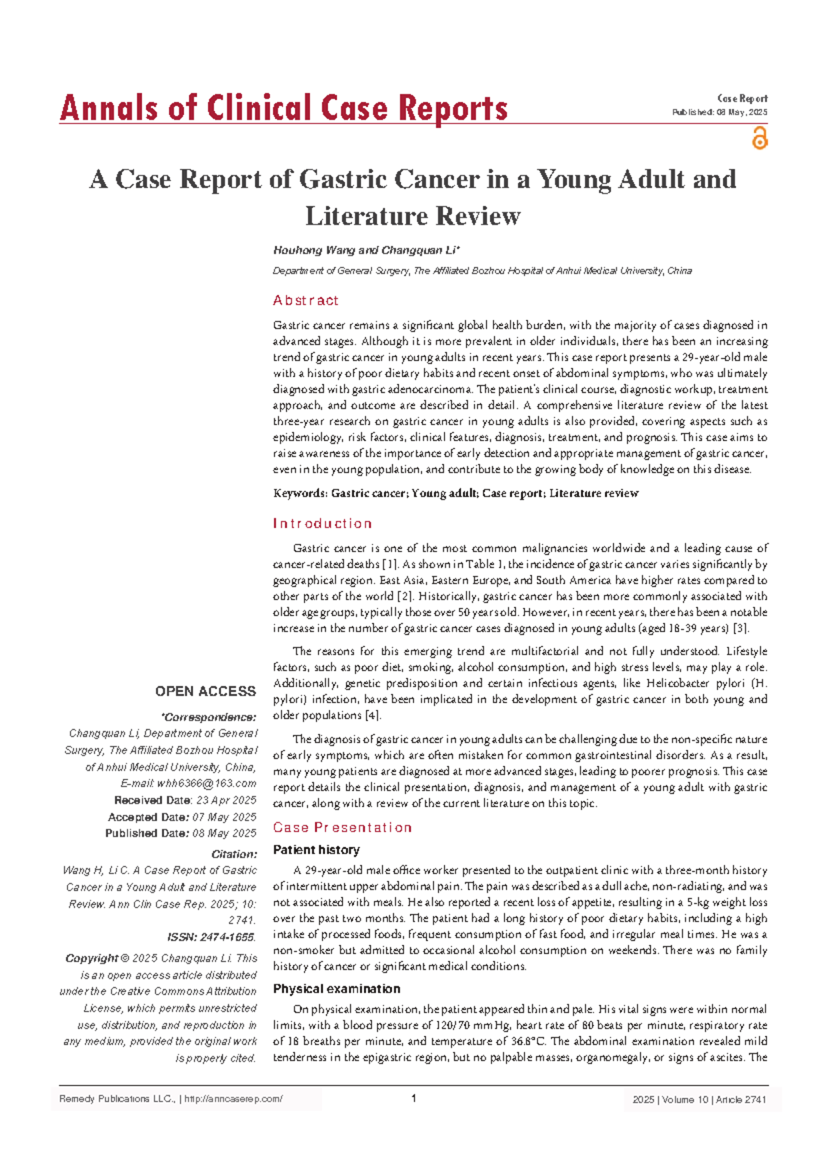 A Case Report of Gastric Cancer in a Young Adult (Course Code: 9943 ...