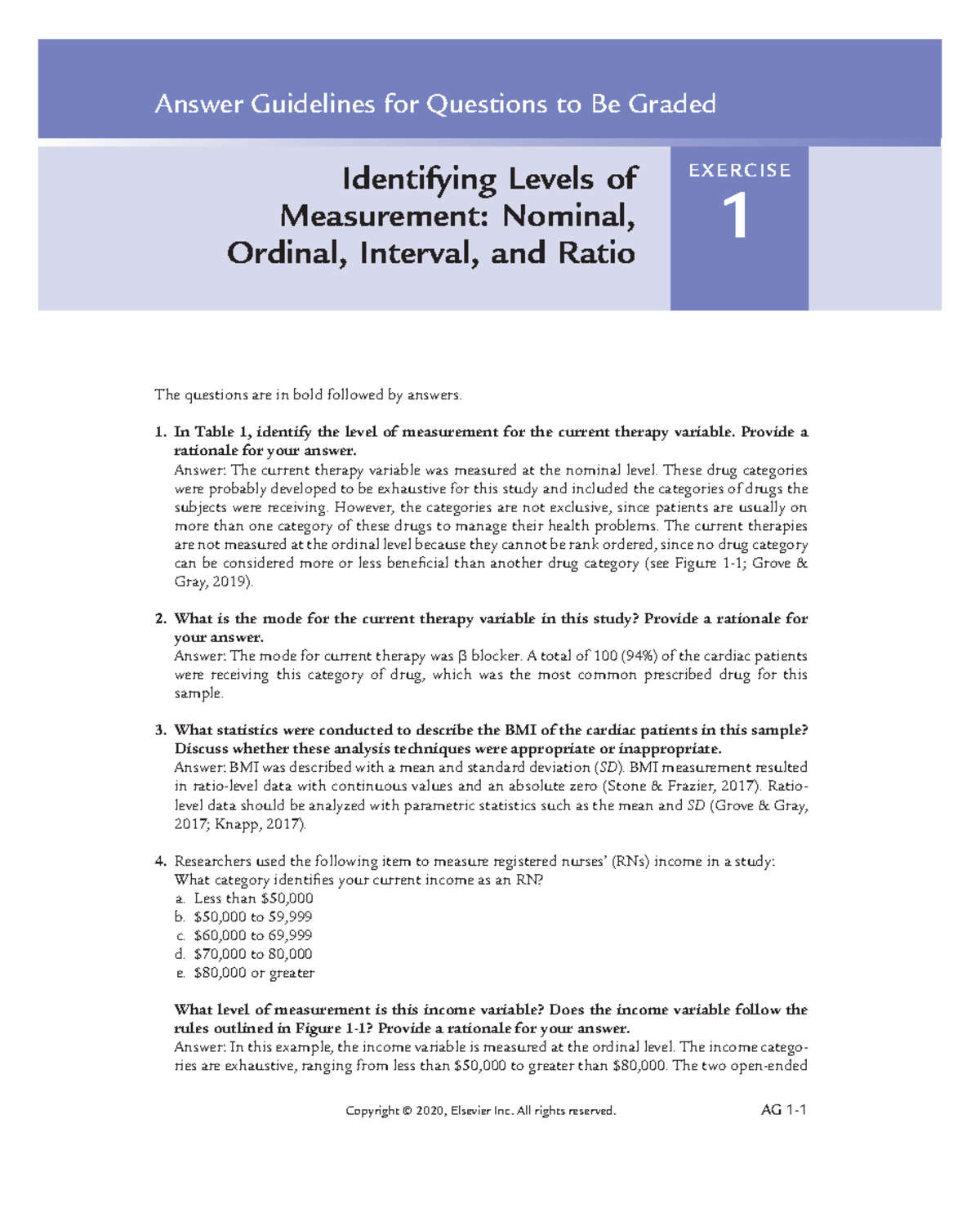 Exercise 001 - identifying Levels of Measurement - Copyright © 2020 ...