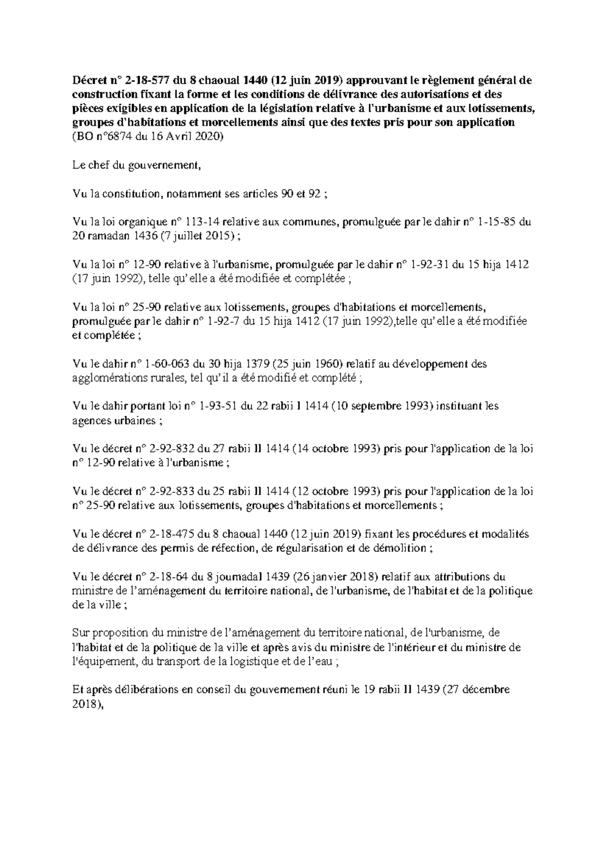 Règlement Général de Construction - Décret du 8 Chaoual 1440 (2019 ...