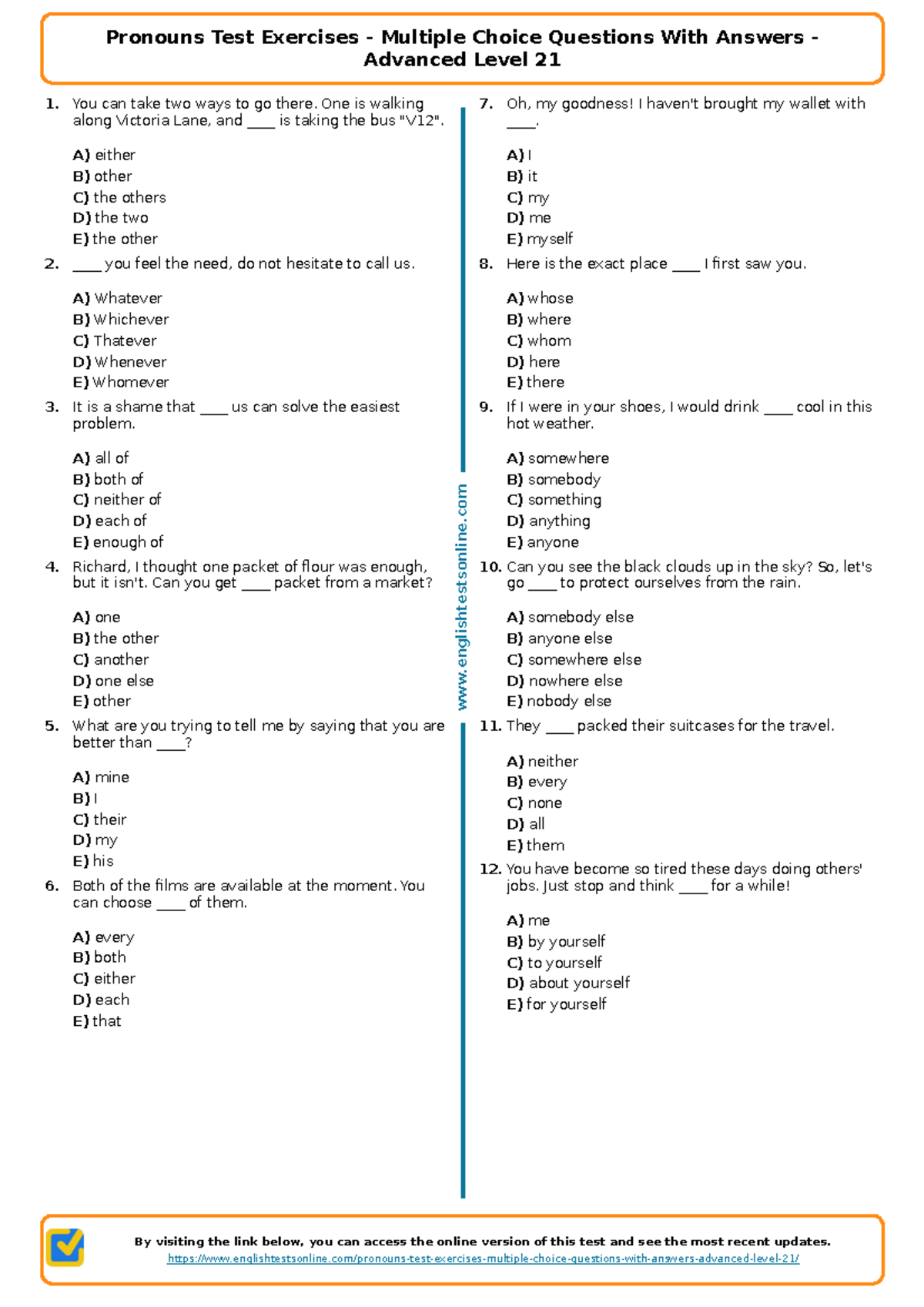 520 pronouns-test-exercises-multiple-choice-questions-with-answers ...