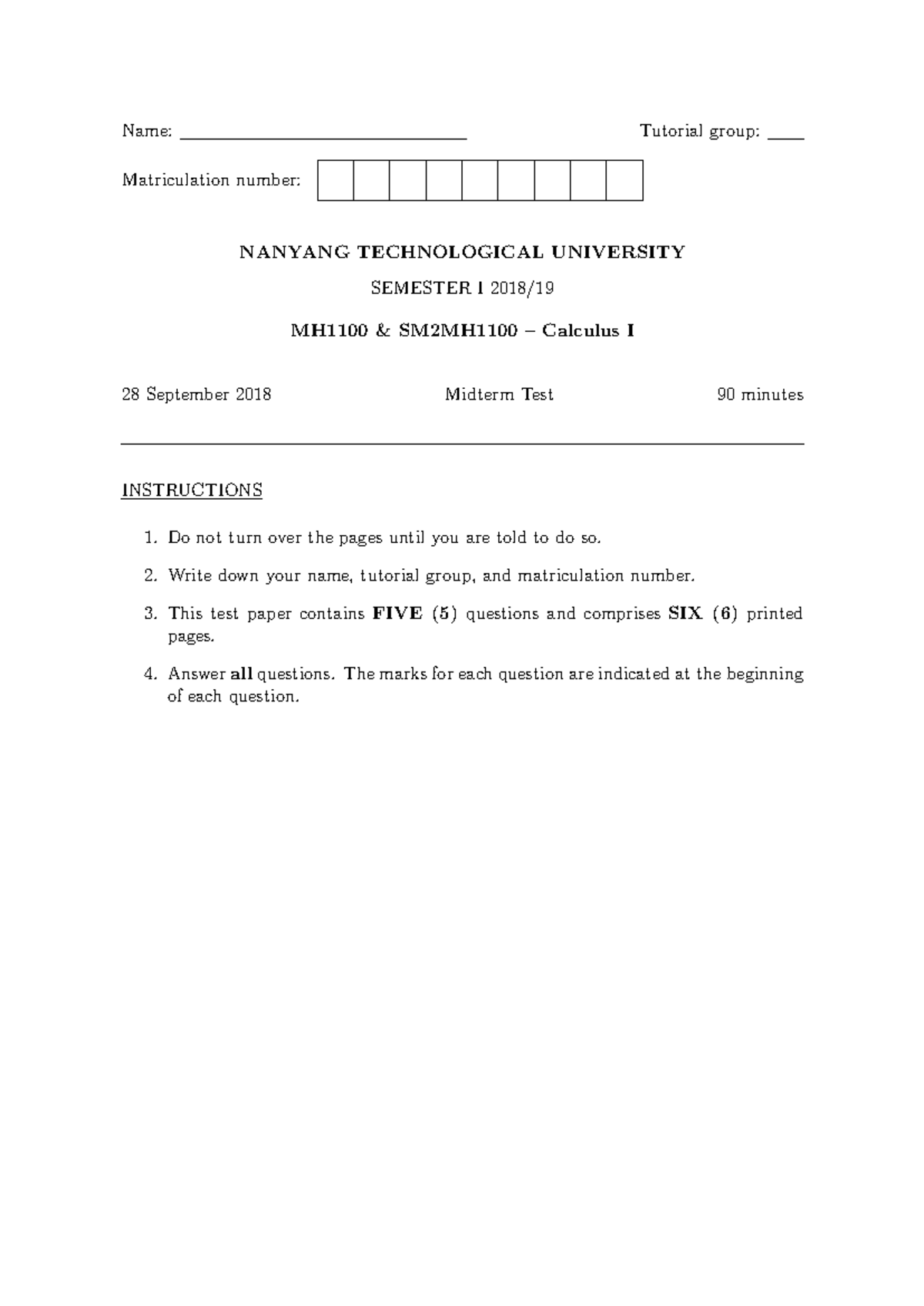 2018 Questions - PYP - Name: Tutorial group: Matriculation number ...