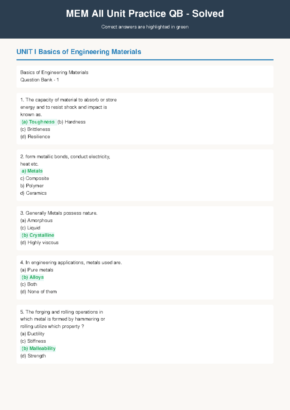 MEM All Unit Practice Question Bank - Solved Answers - Studocu