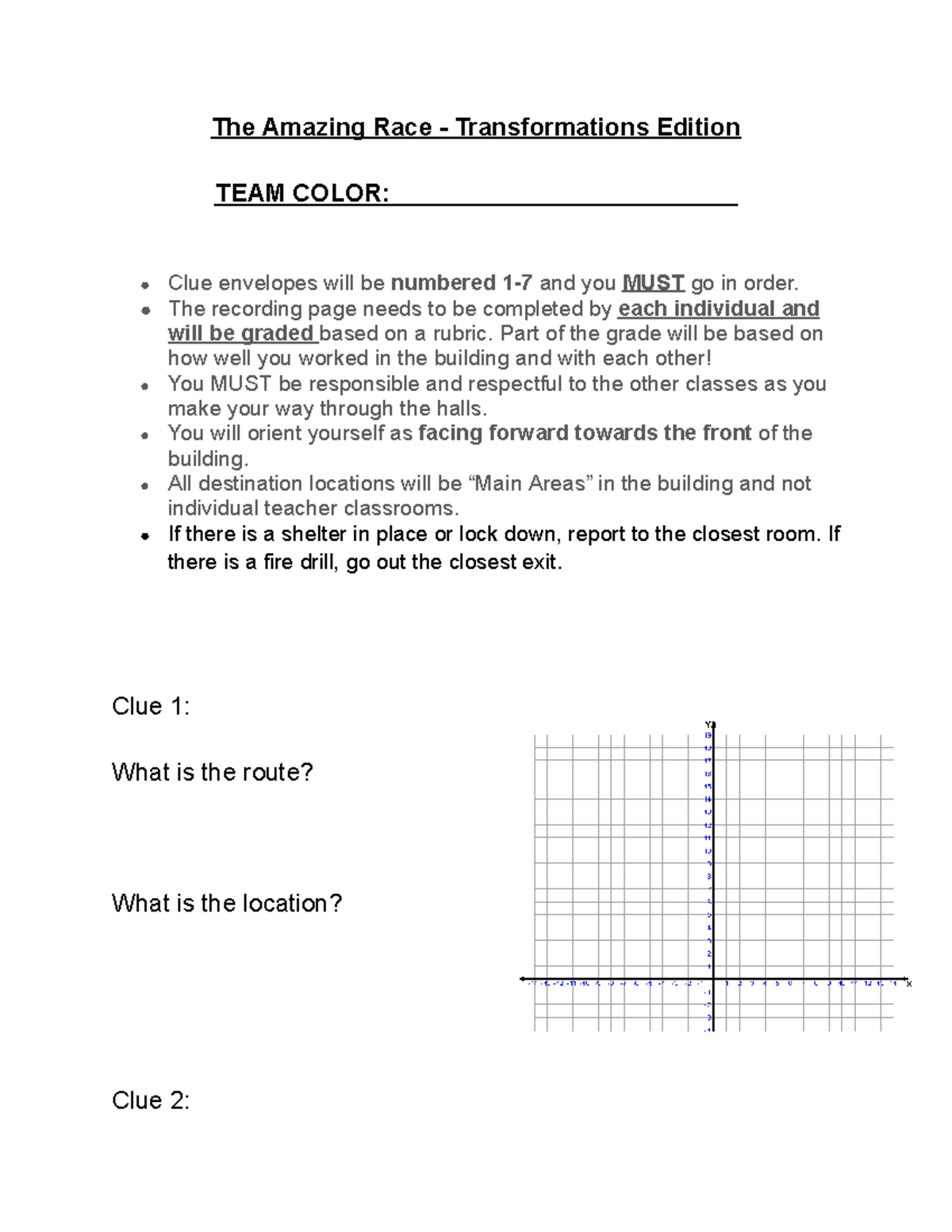 Amazing Race PBL work page on transformations of absolute value ...