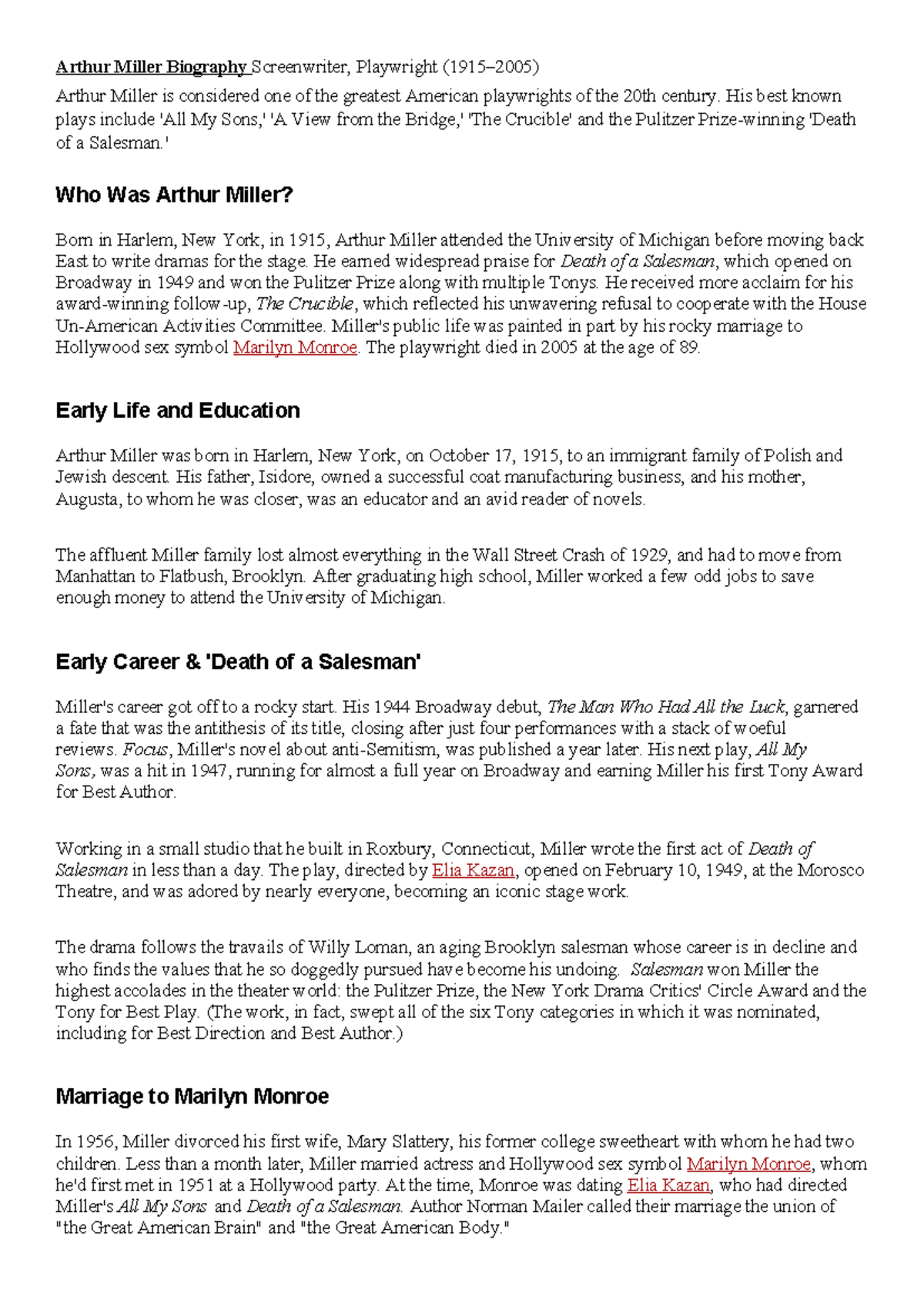 Arthur Miller Biography: Life and Works of a 20th Century Playwright ...