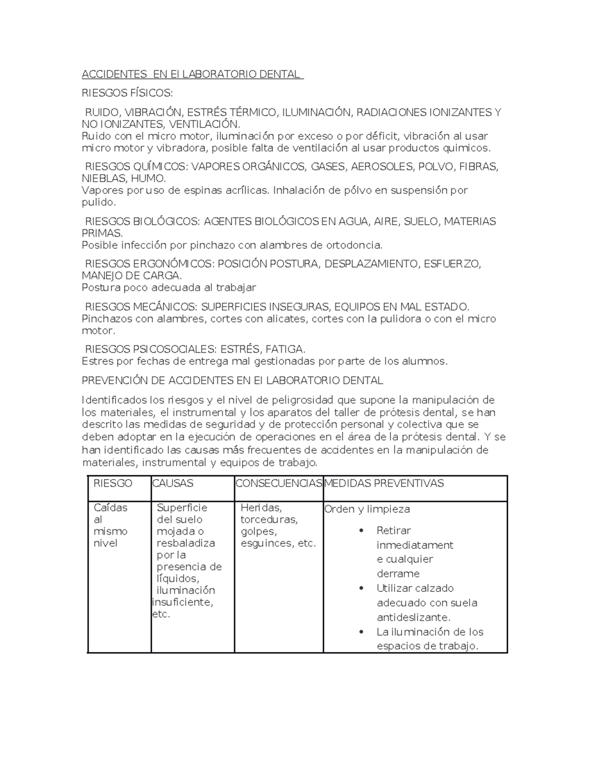 Prevención de Accidentes en el Laboratorio Dental - Riesgos y Medidas ...