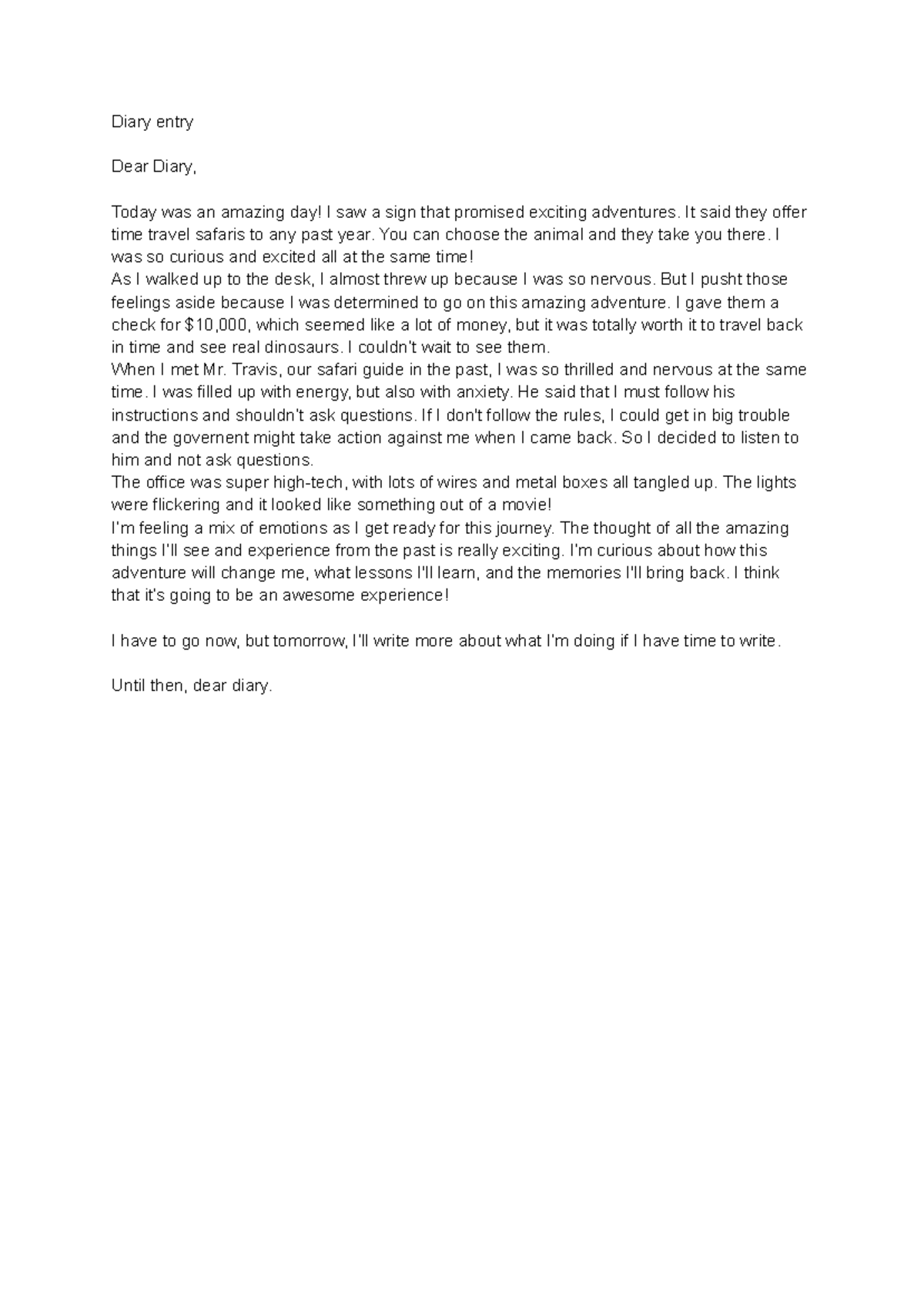 Portfolio ENG 101: Diary Entry on Time Travel Adventure - Studeersnel
