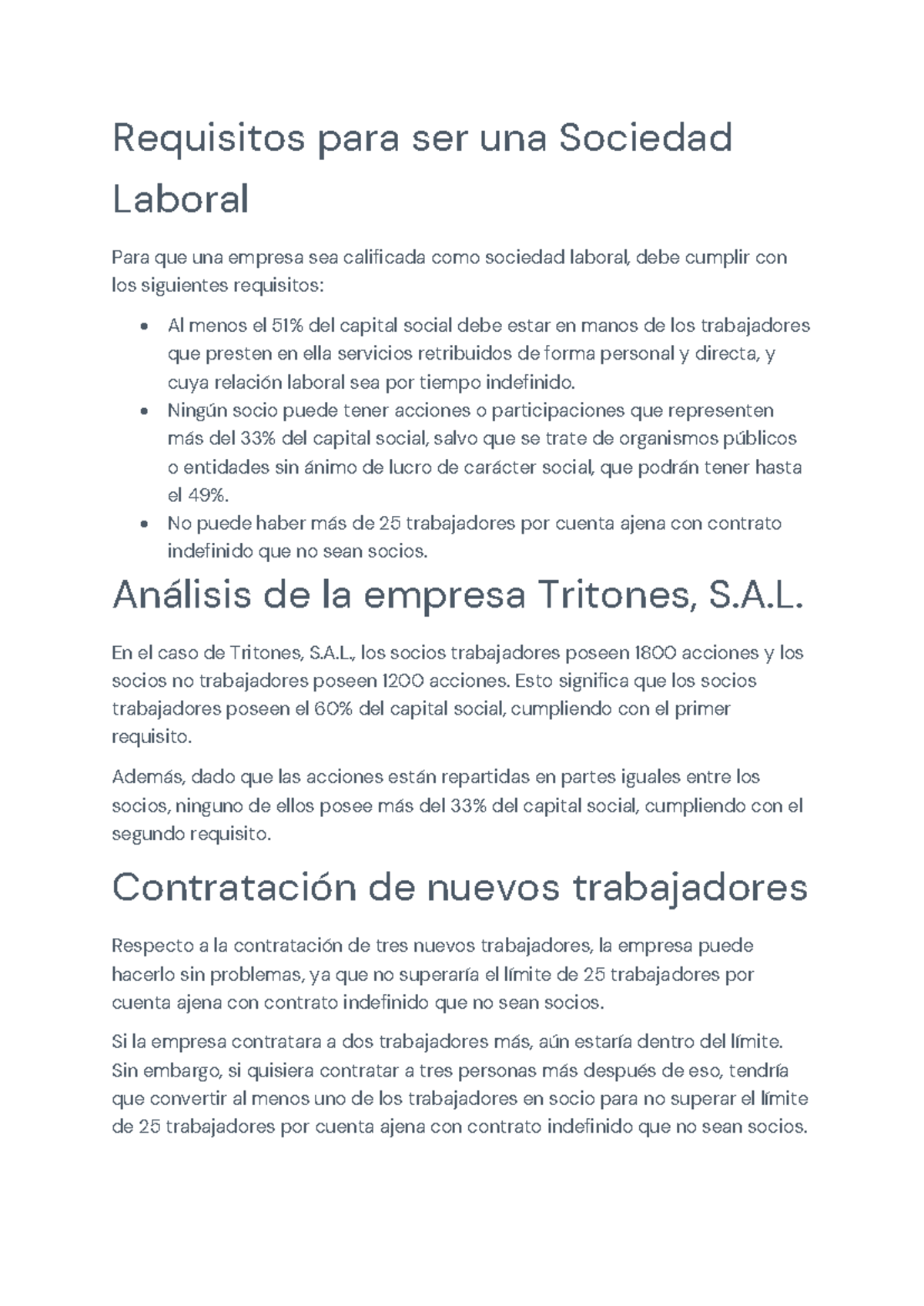 Requisitos para ser Sociedad Laboral: Análisis de Tritones, S.A.L ...