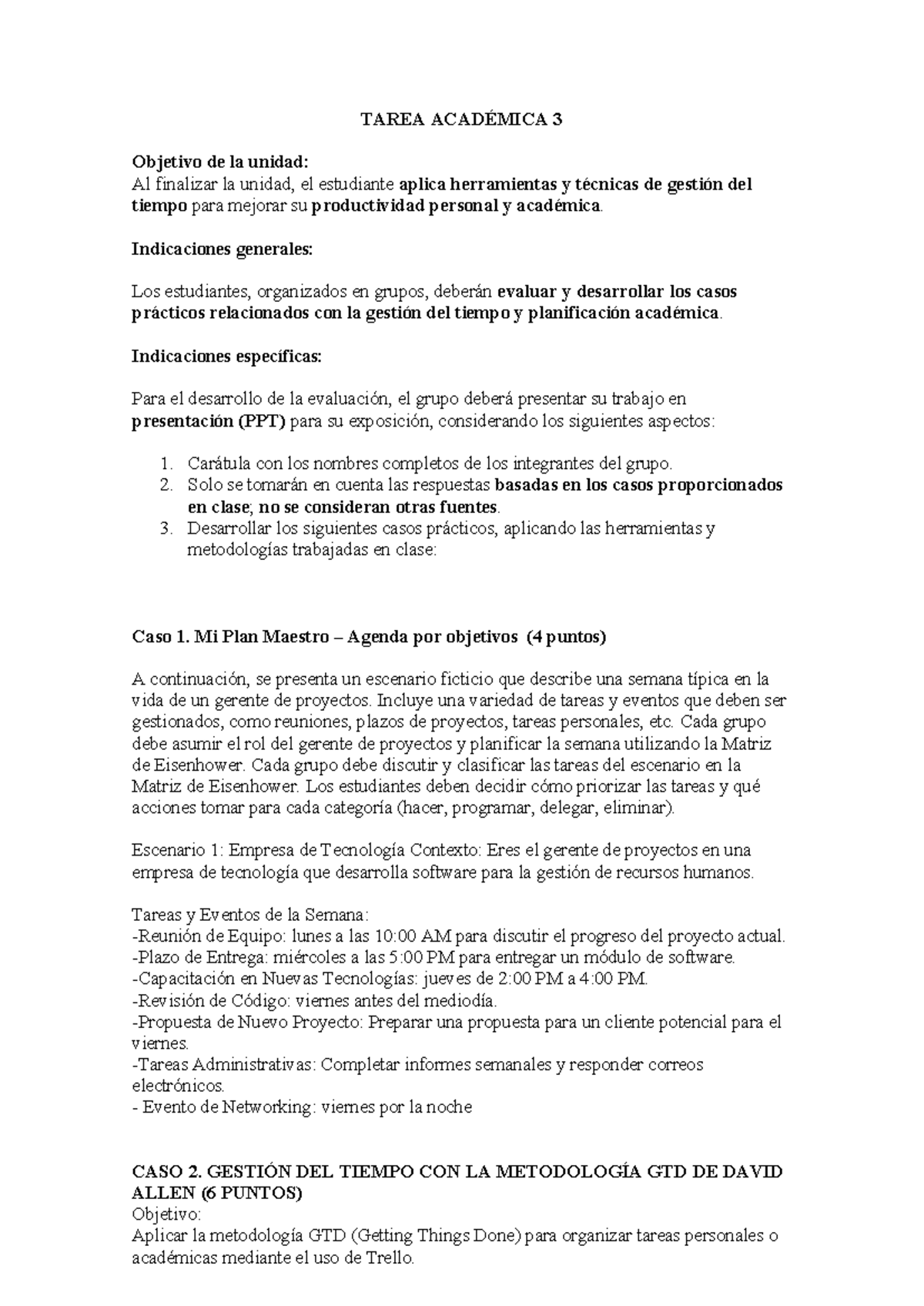 TAREA ACADÉMICA 3: Gestión del Tiempo y Productividad Personal - Studocu
