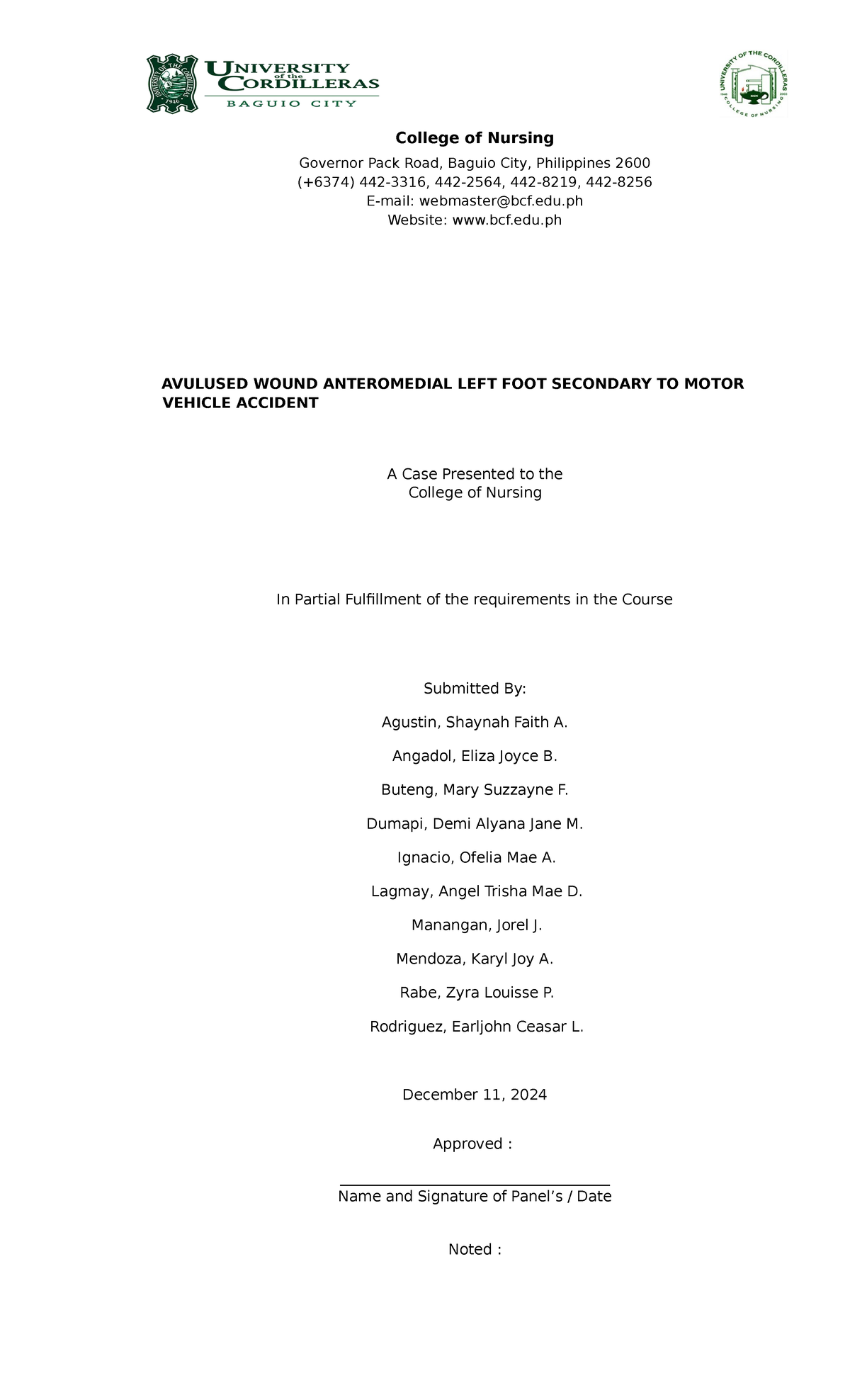 BSN2M-B Case Study: Management of Avulsed Wound on Left Foot - Studocu