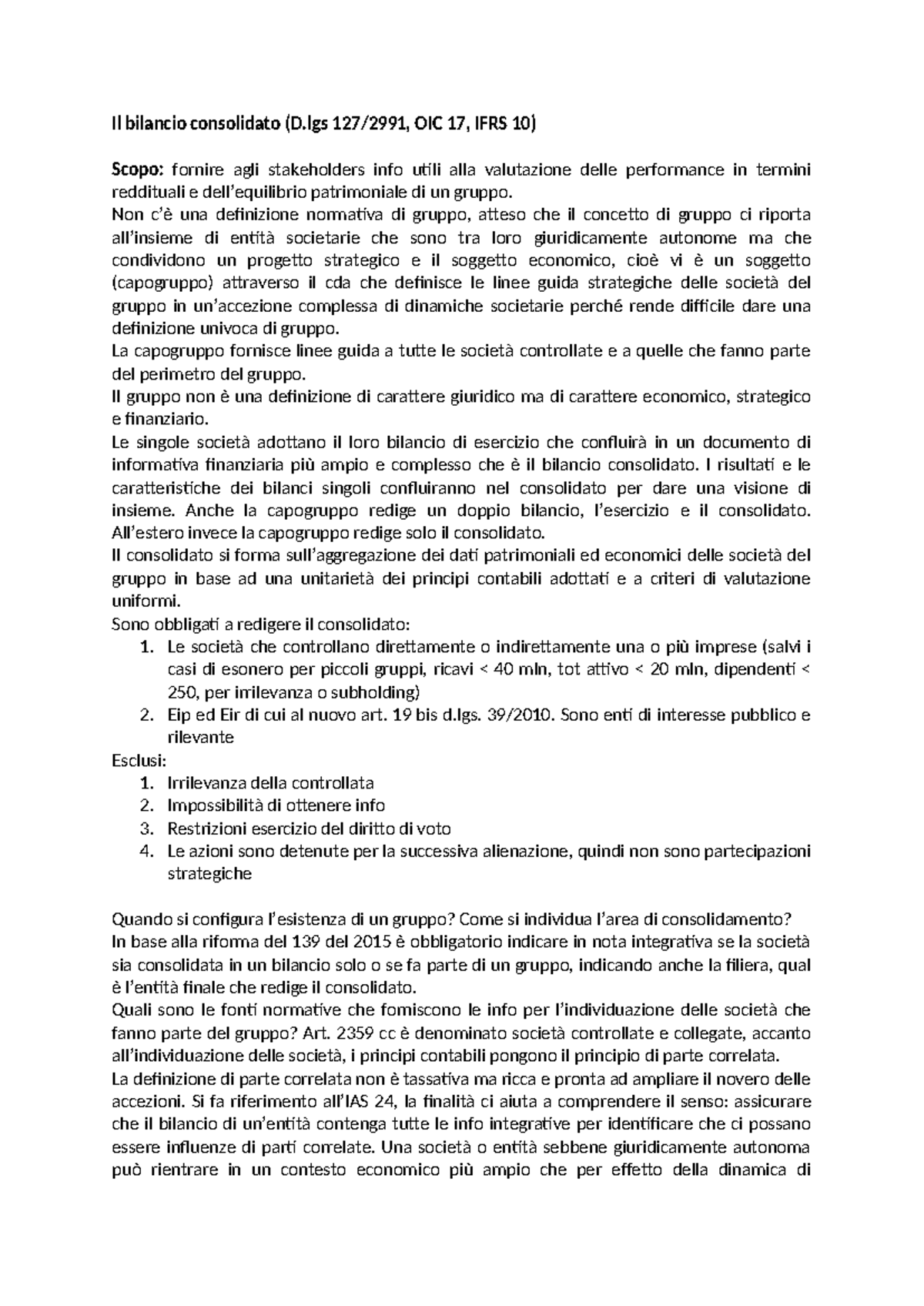 Il bilancio consolidato: analisi e principi OIC 17, IFRS 10 - Studocu
