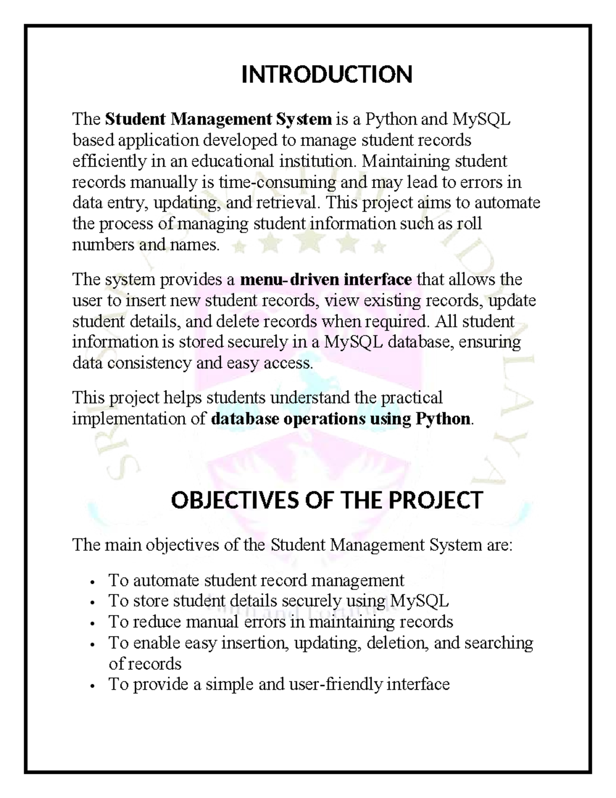 Student Management System Project Overview (CS101) - Studocu
