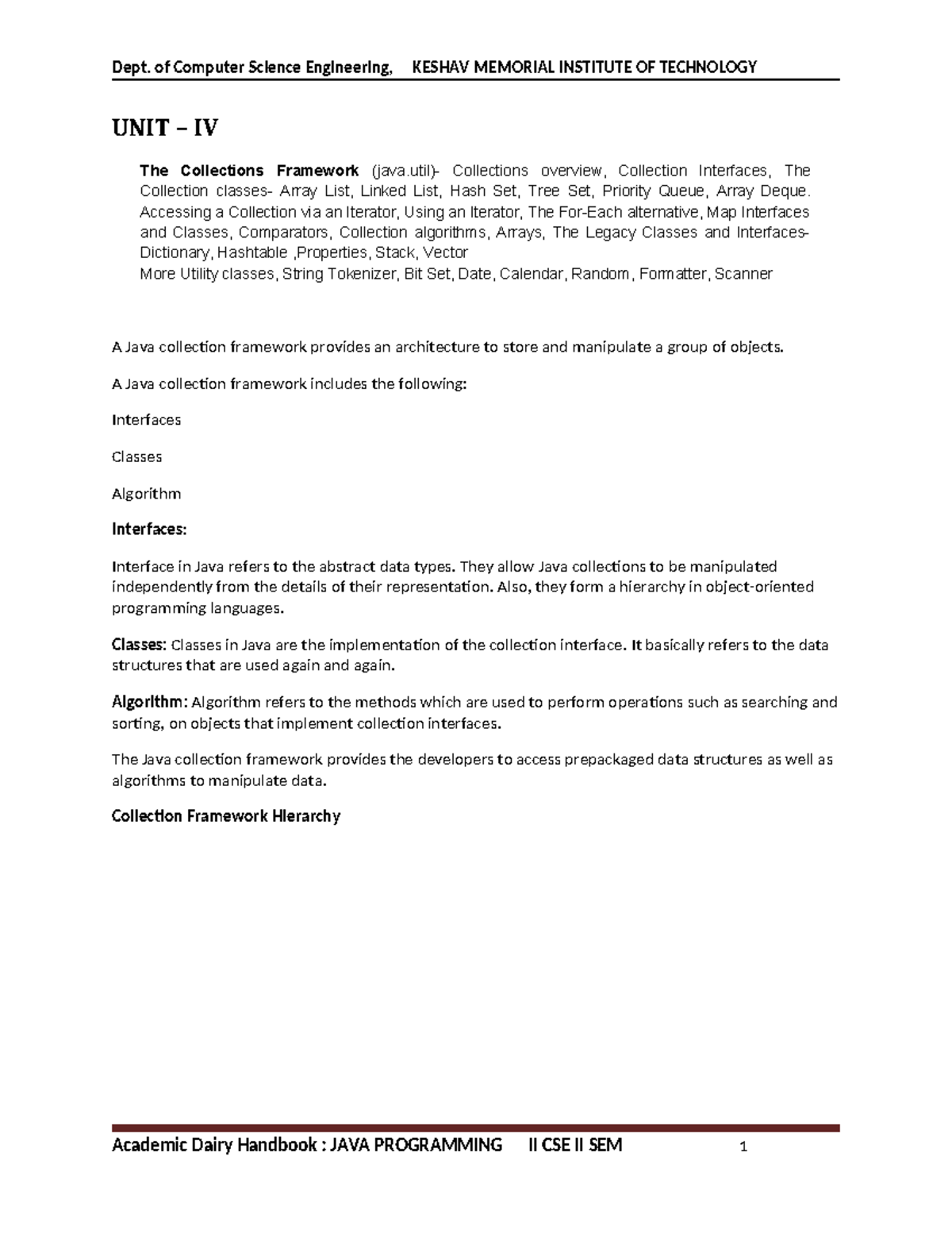 Unit 4 Java Collections Framework Notes - CS101 - Studocu