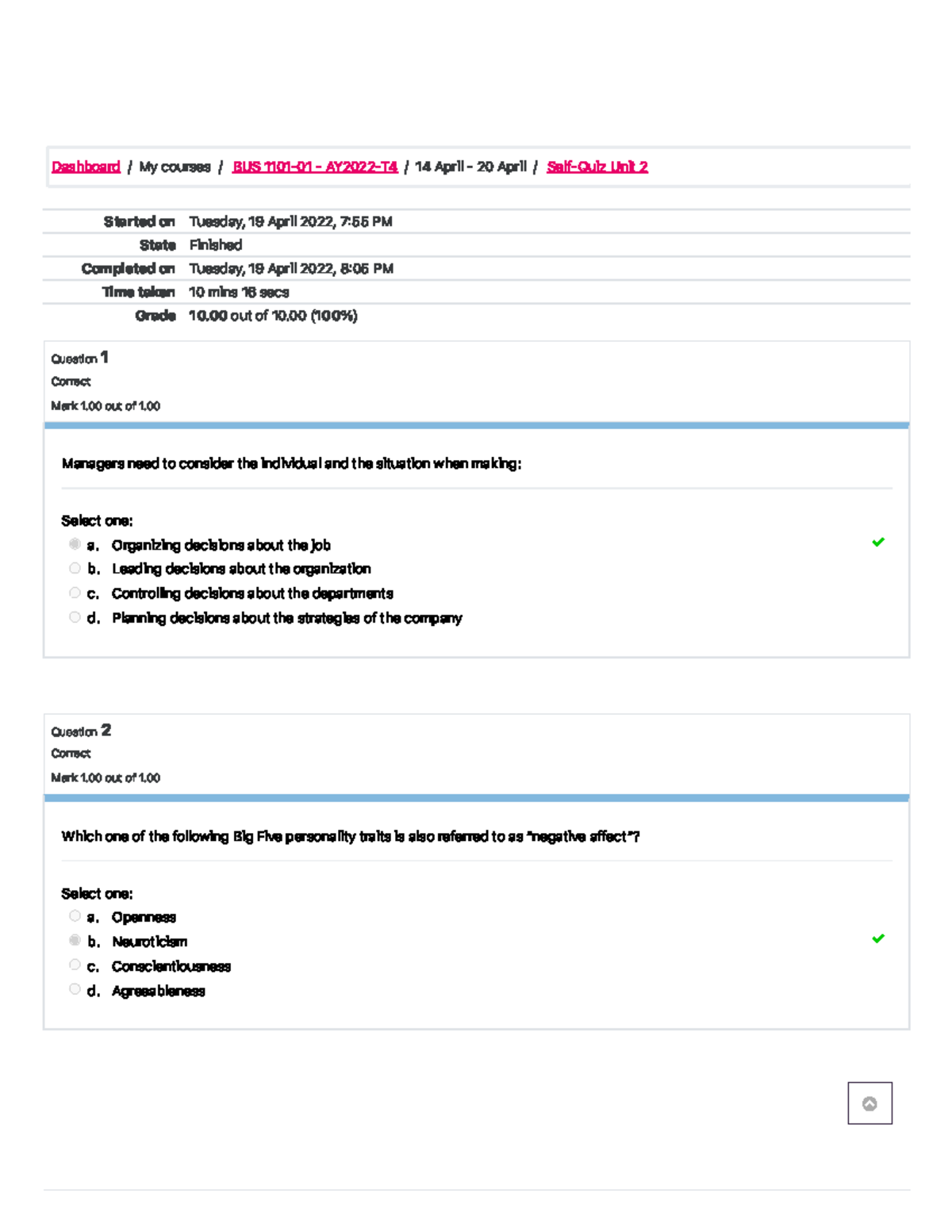 Unit 2 Self-Quiz for BUS 1101: Test Your Knowledge! - Studocu