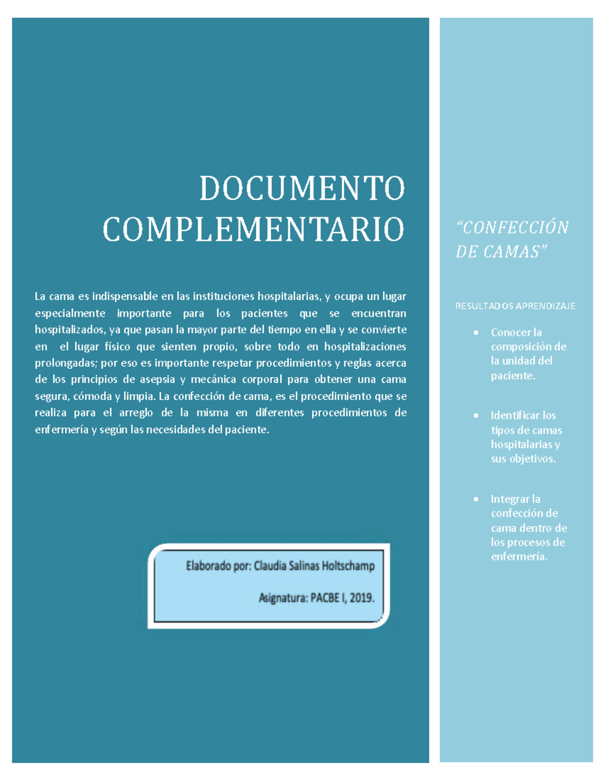 Clase confección camas-convertido-comprimido - DOCUMENTO COMPLEMENTARIO La cama es indispensable ...