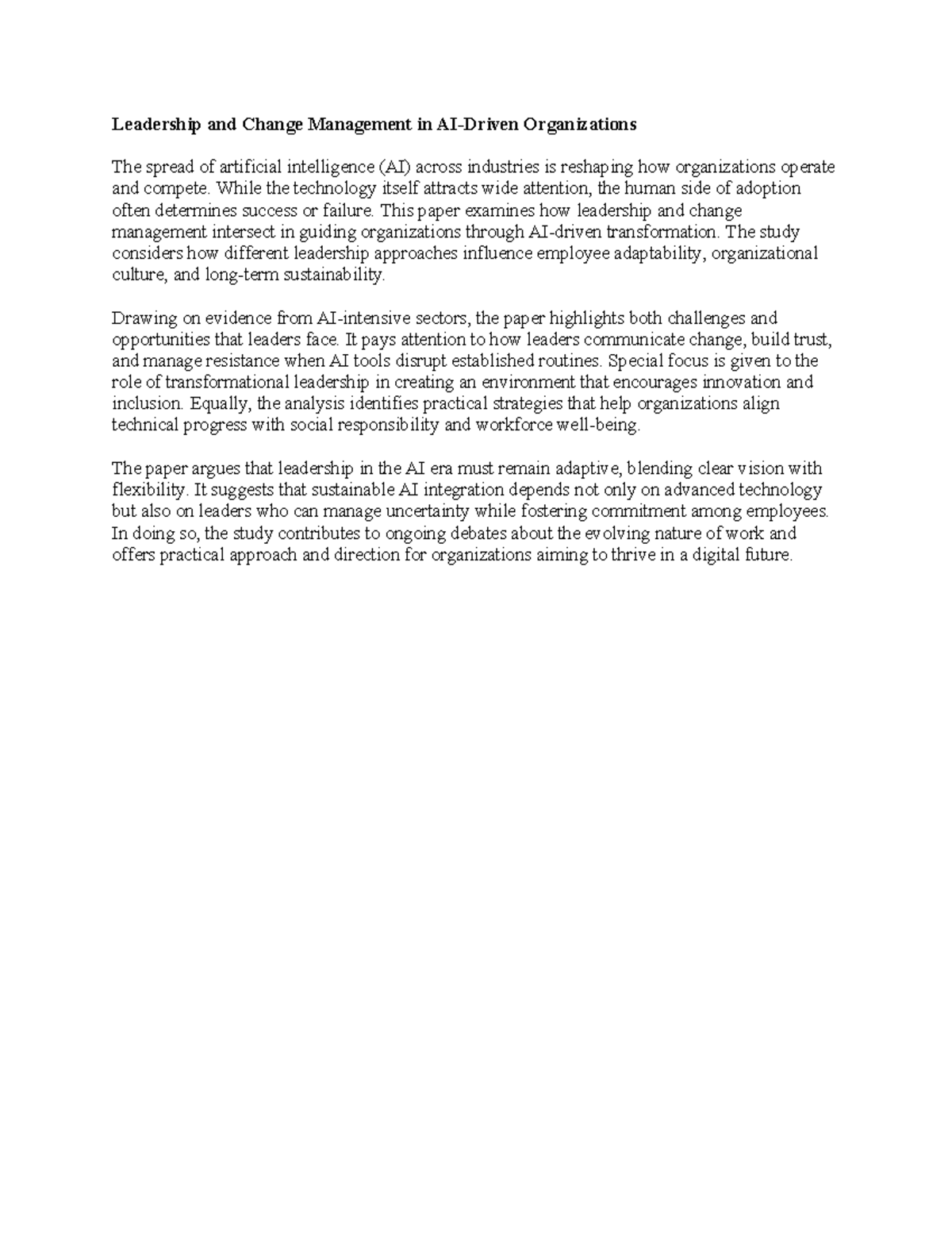 Leadership & Change Management in AI-Driven Organizations - Studocu