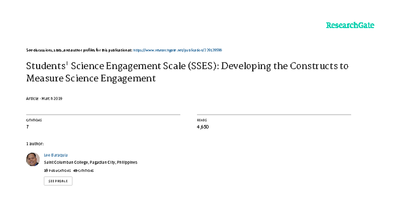 Developing the Students’ Science Engagement Scale (SSES) Constructs ...
