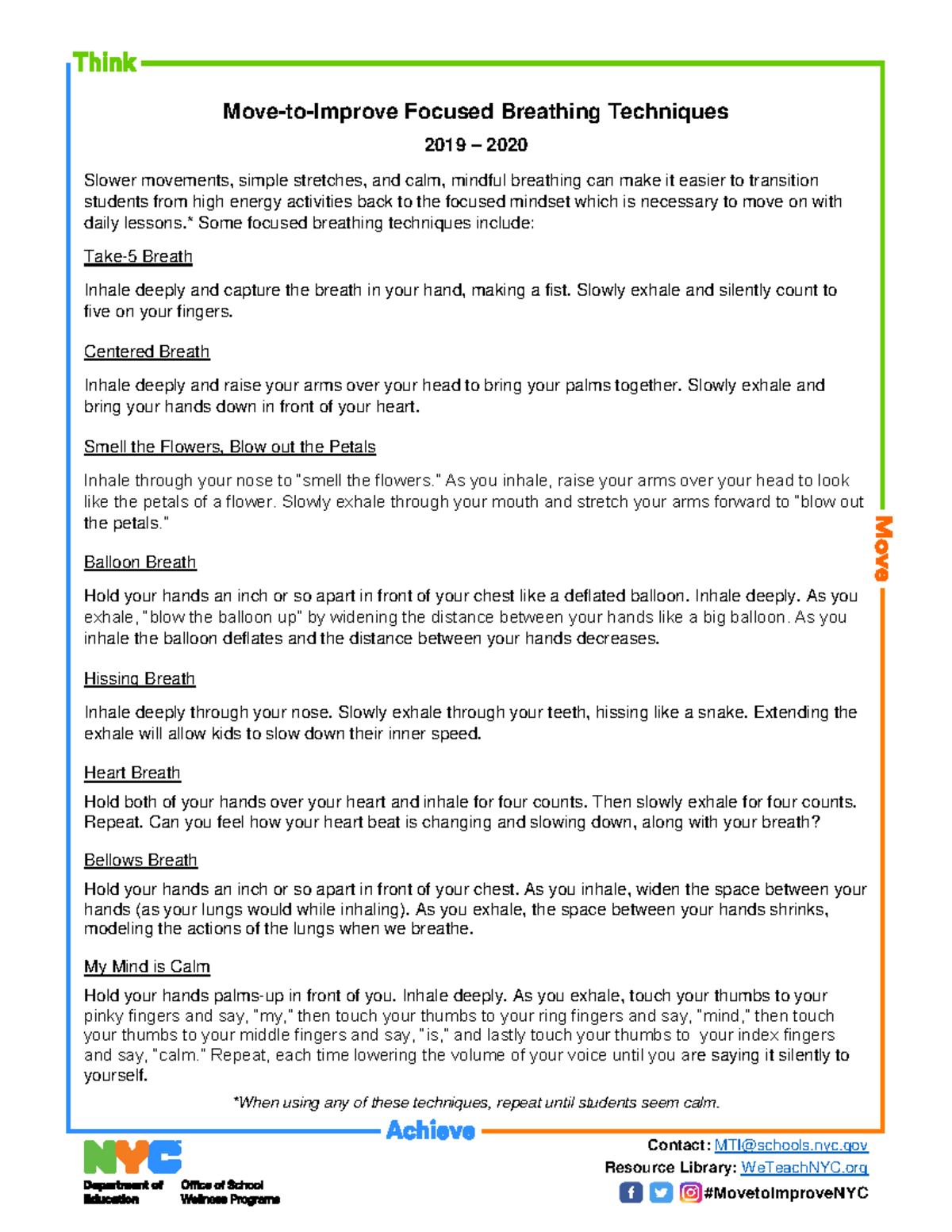 2019-20 Move-to-Improve Focused Breathing Techniques Handout - Studocu