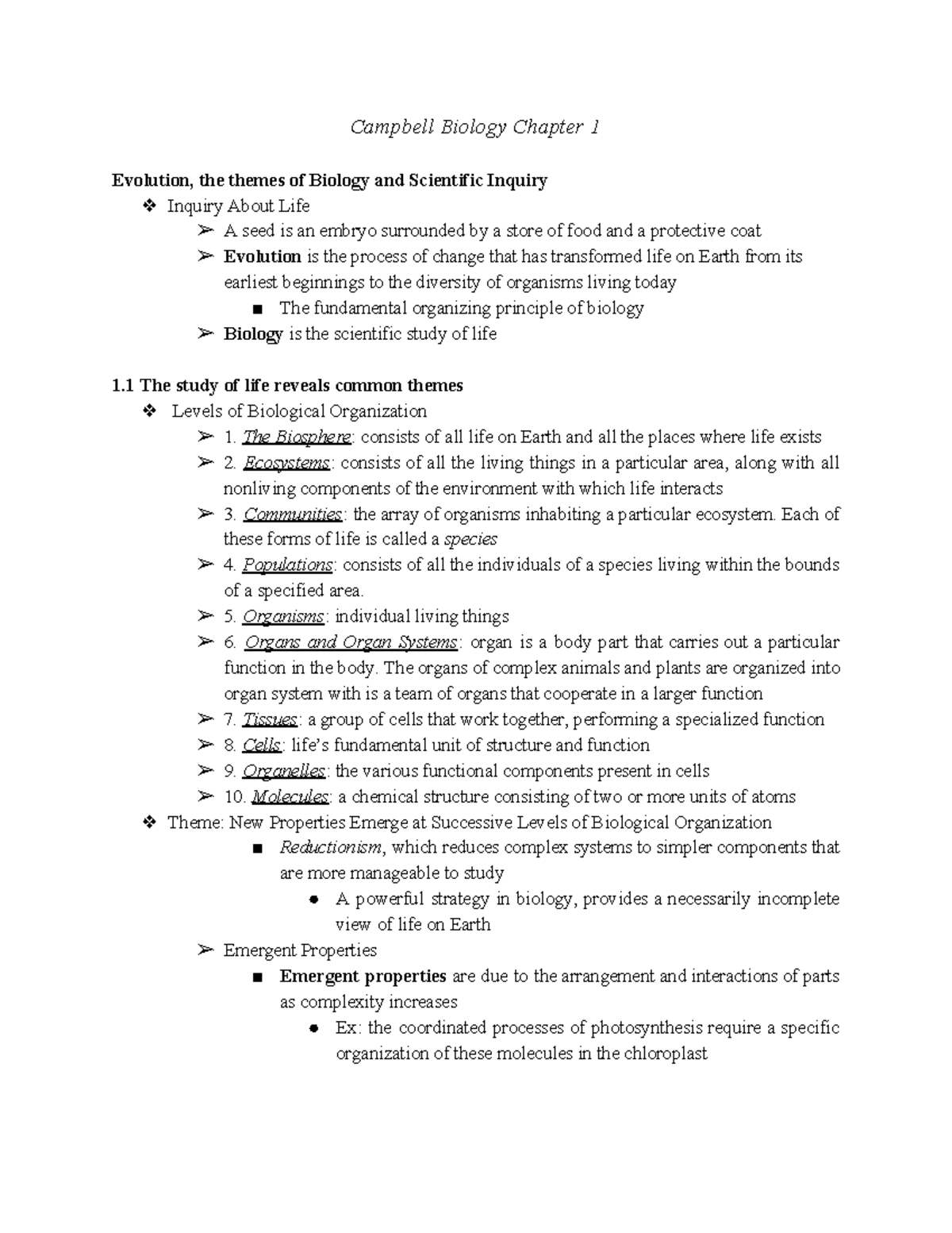 Campbell Biology CH1: Themes of Life and Scientific Inquiry Insights ...