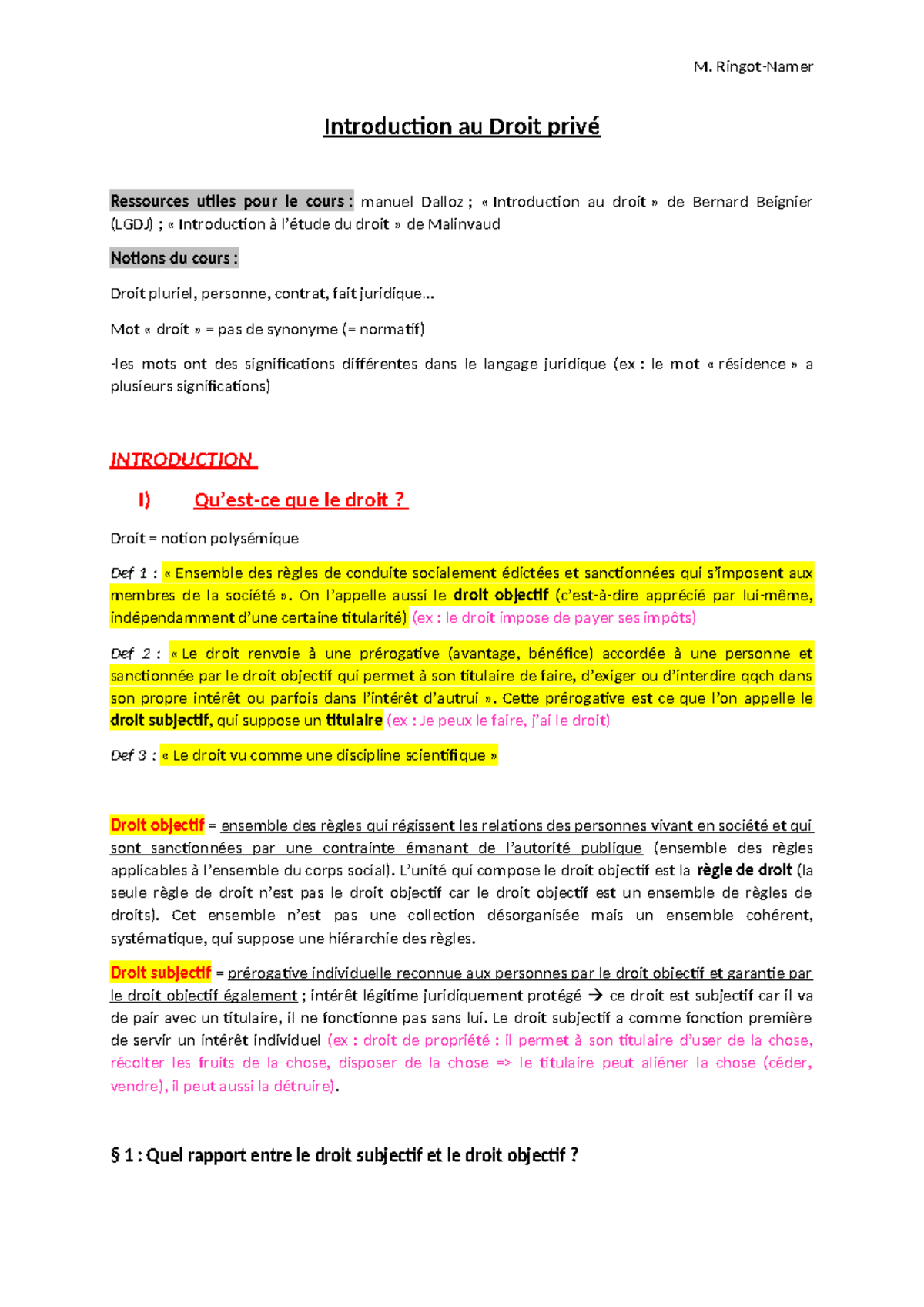 Introduction au Droit Privé - Cours et Notions Essentielles - Studocu