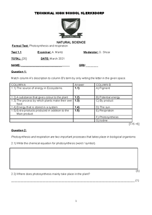 Practical 1 - TECHNICAL HIGH SCHOOL KLERKSDORP NATURAL SCIENCE ...