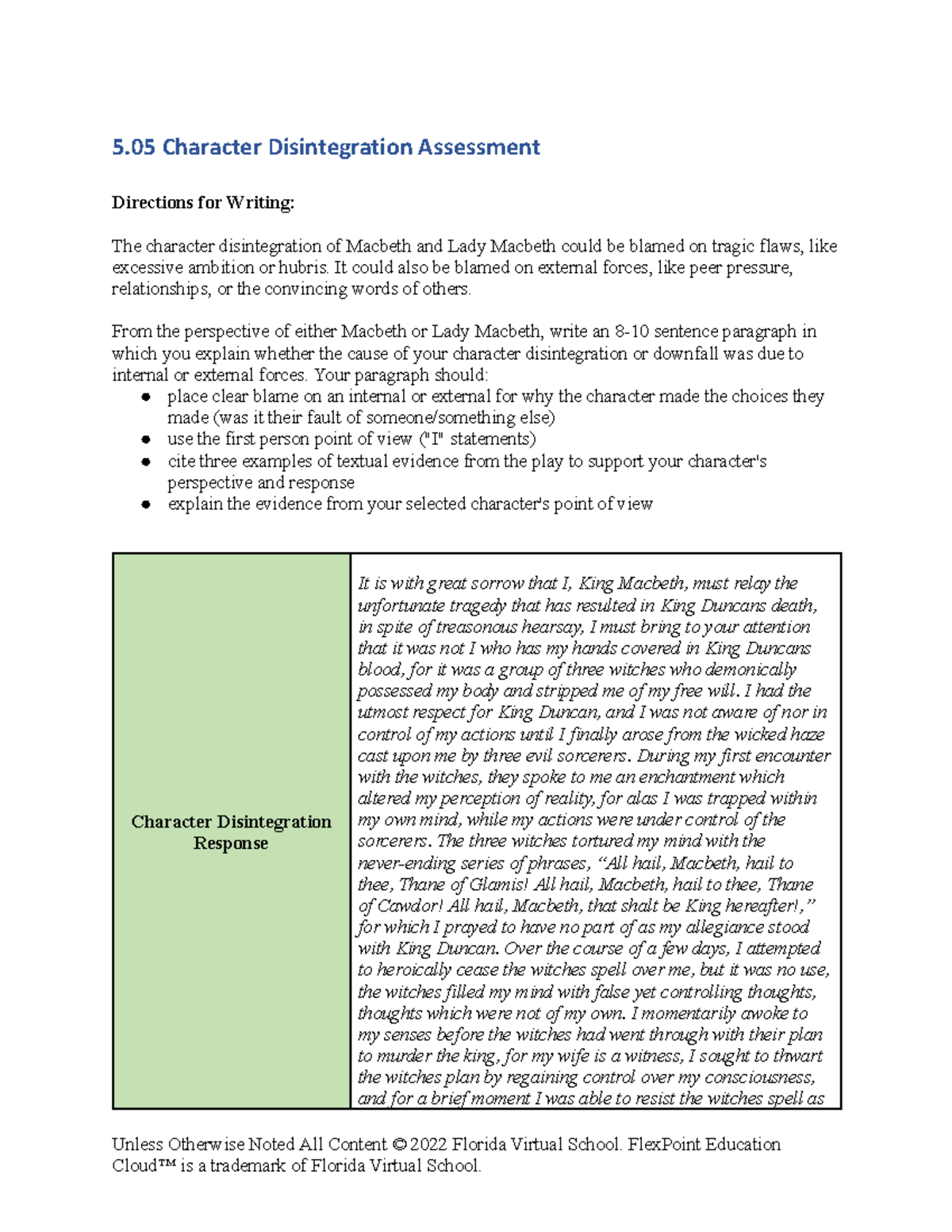 5.05 Macbeth's Character Disintegration: Internal vs. External Forces ...