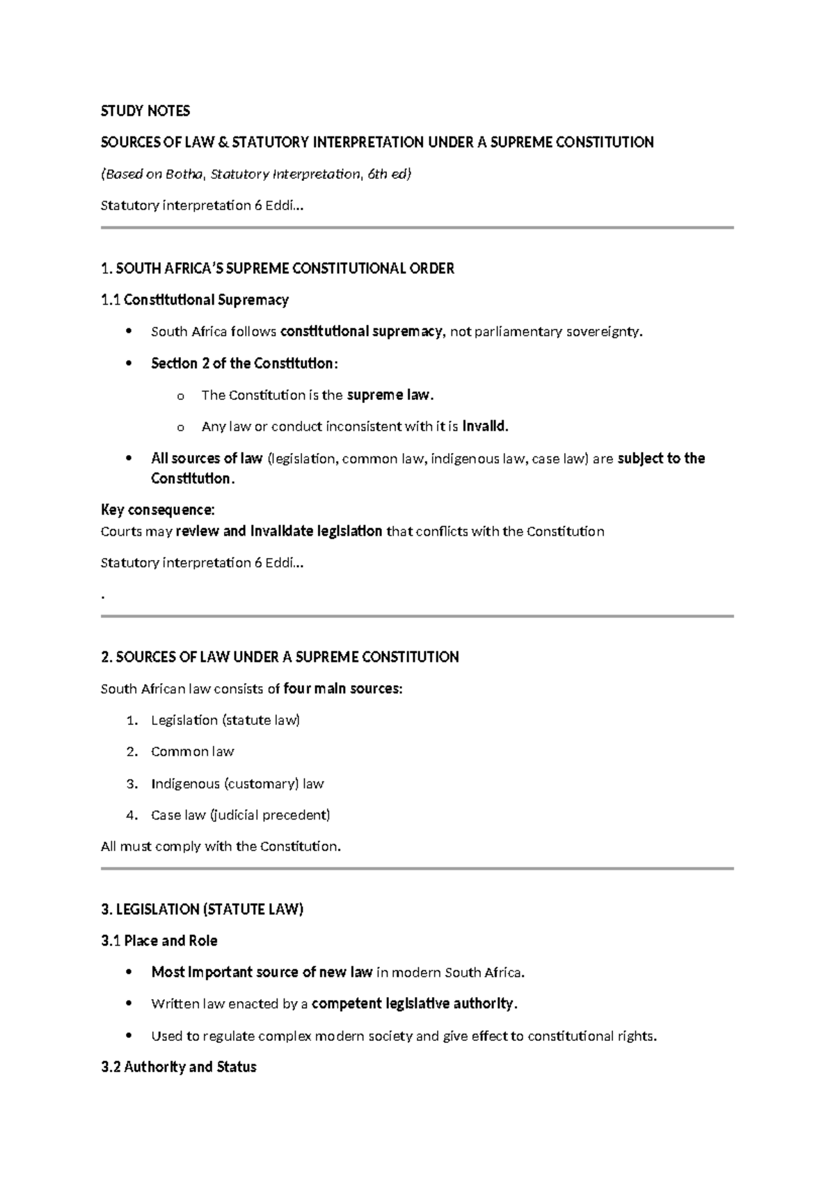 Study Notes: Sources of Law & Statutory Interpretation (LGL101) - Studocu