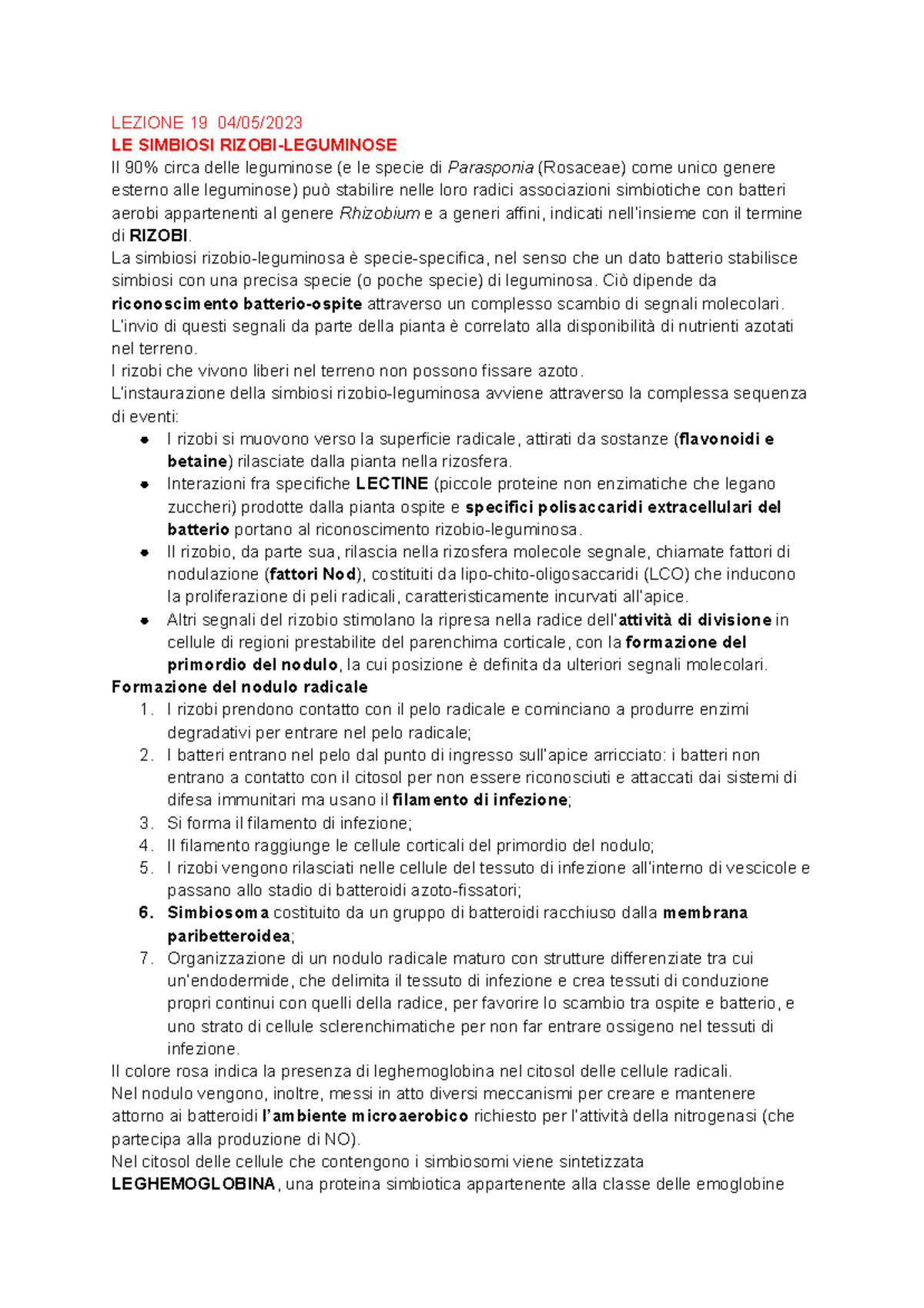 Lezione 19: Simbiosi Rizobio-Leguminose in Fisiologia Vegetale - Studocu
