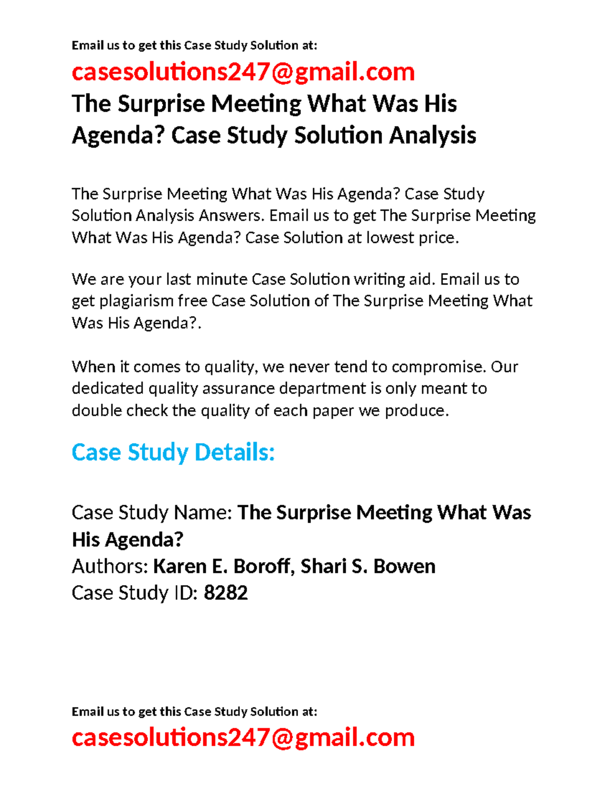 Case Study Solution: The Surprise Meeting Agenda Analysis (ID: 8282 ...