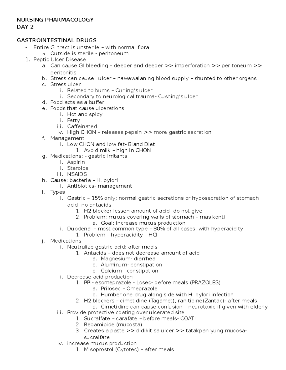 NURSING PHARMACOLOGY NURS 101 FINAL EXAM NOTES ON GI & ENDOCRINE DRUGS ...