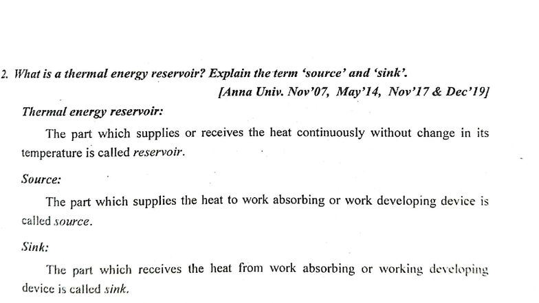 Unit-2: Thermal Energy Reservoirs & Thermodynamics Concepts - 2 Marks ...