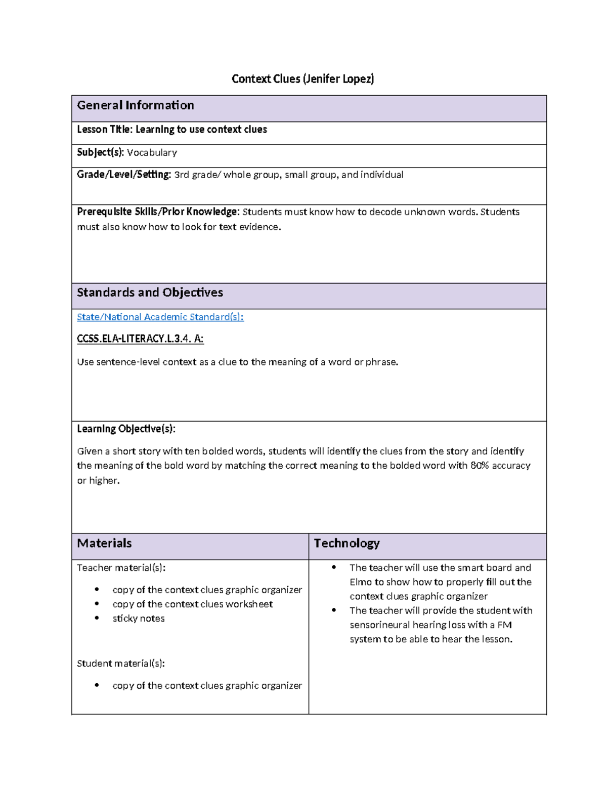 Context Clues Lesson Plan for 3rd Grade (C909) - Studocu