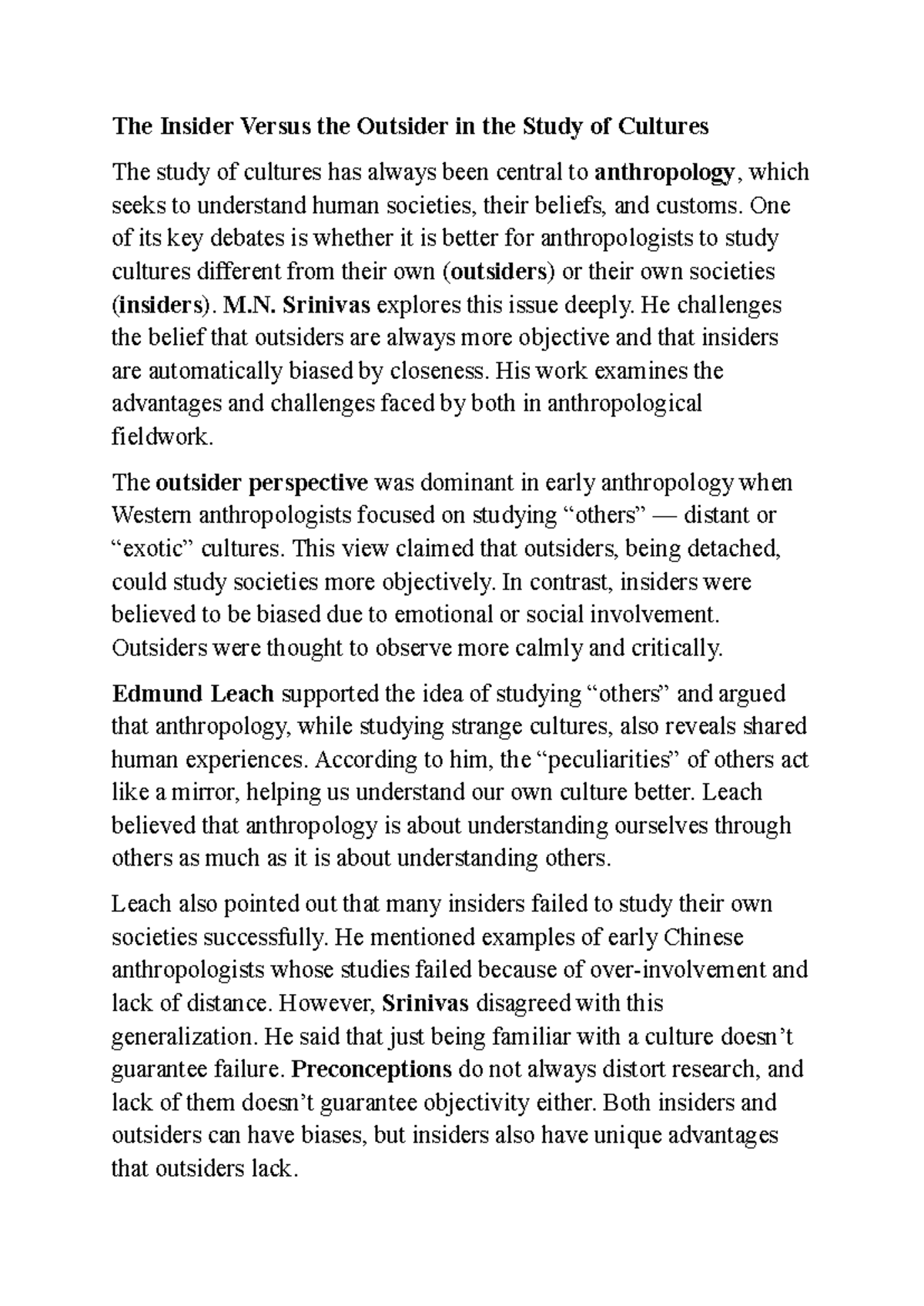 Anthropology 101: Insider vs. Outsider Perspectives in Cultural Study ...