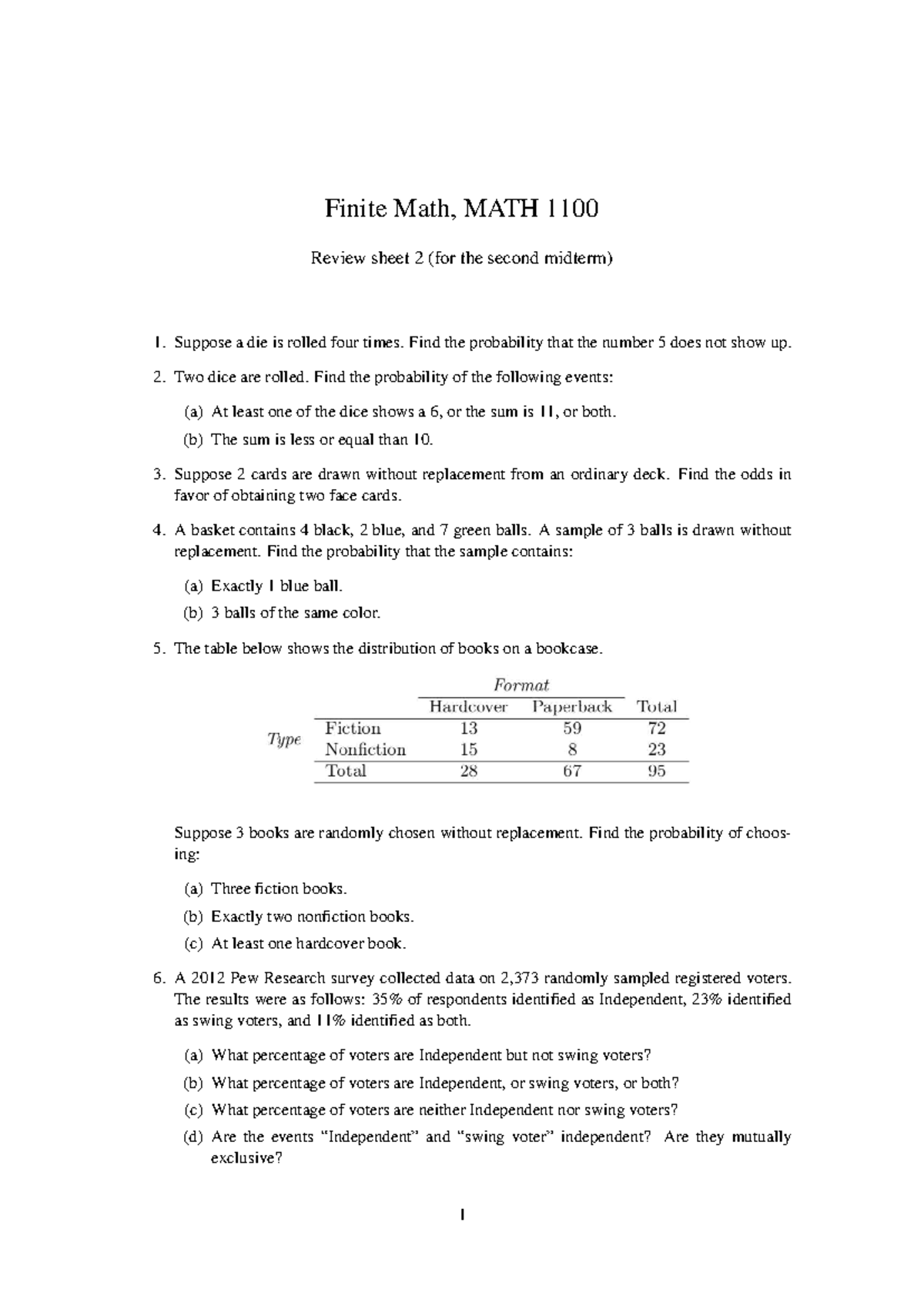 MATH 1100 Finite Math Midterm 2 Review Sheet - Studocu