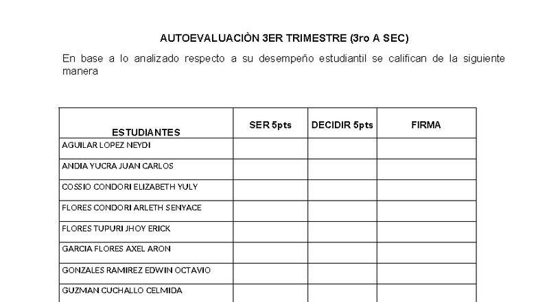 Autoevaluación 3er Trimestre (3ro A, 3ro B, 5to A, 6to A, 1ro A SEC ...